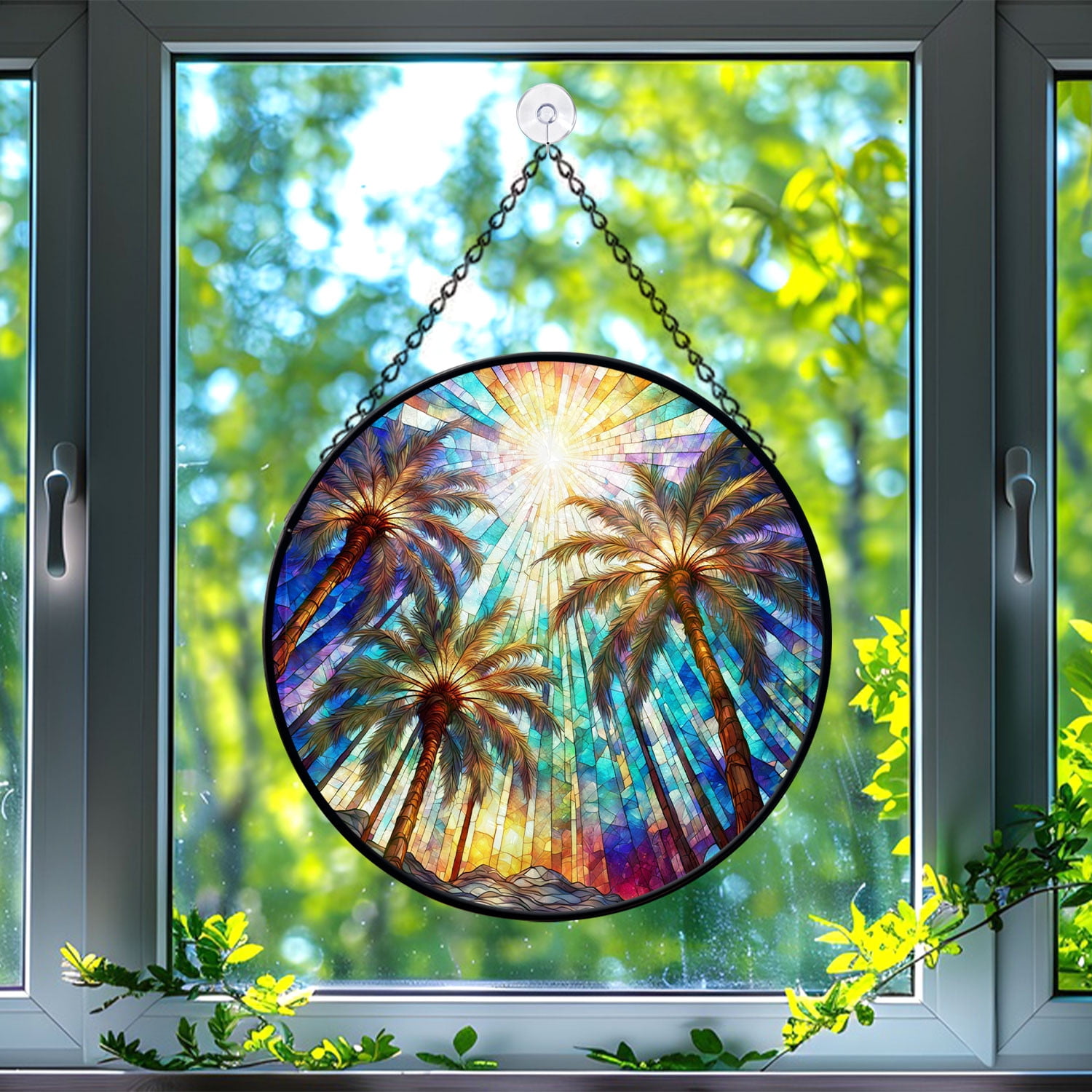 89Bloom Palm Trees Window Hanging Stained Glass, Palm Trees Suncatchers ...