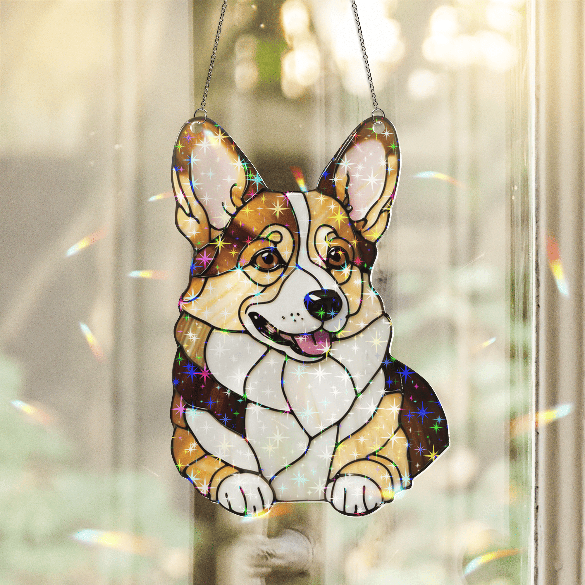 89Bloom Pembroke Welsh Corgi Stained Glass Hologram Ornament, Dog ...