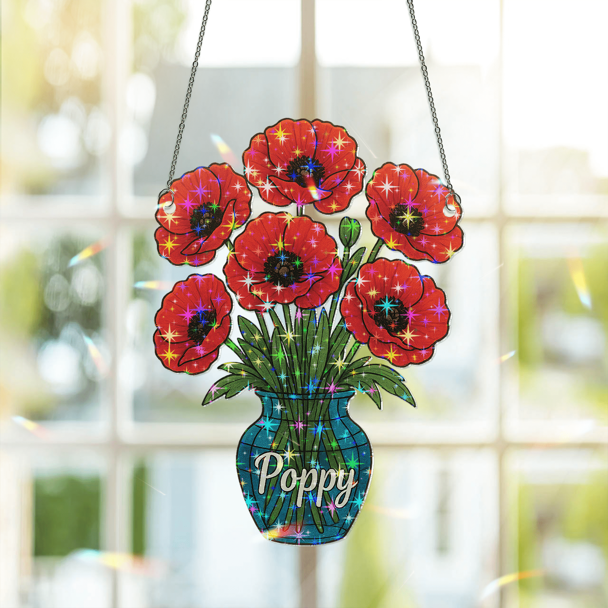 89Bloom Personalized Poppy Ornament, Custom Poppy craft stained glass ...