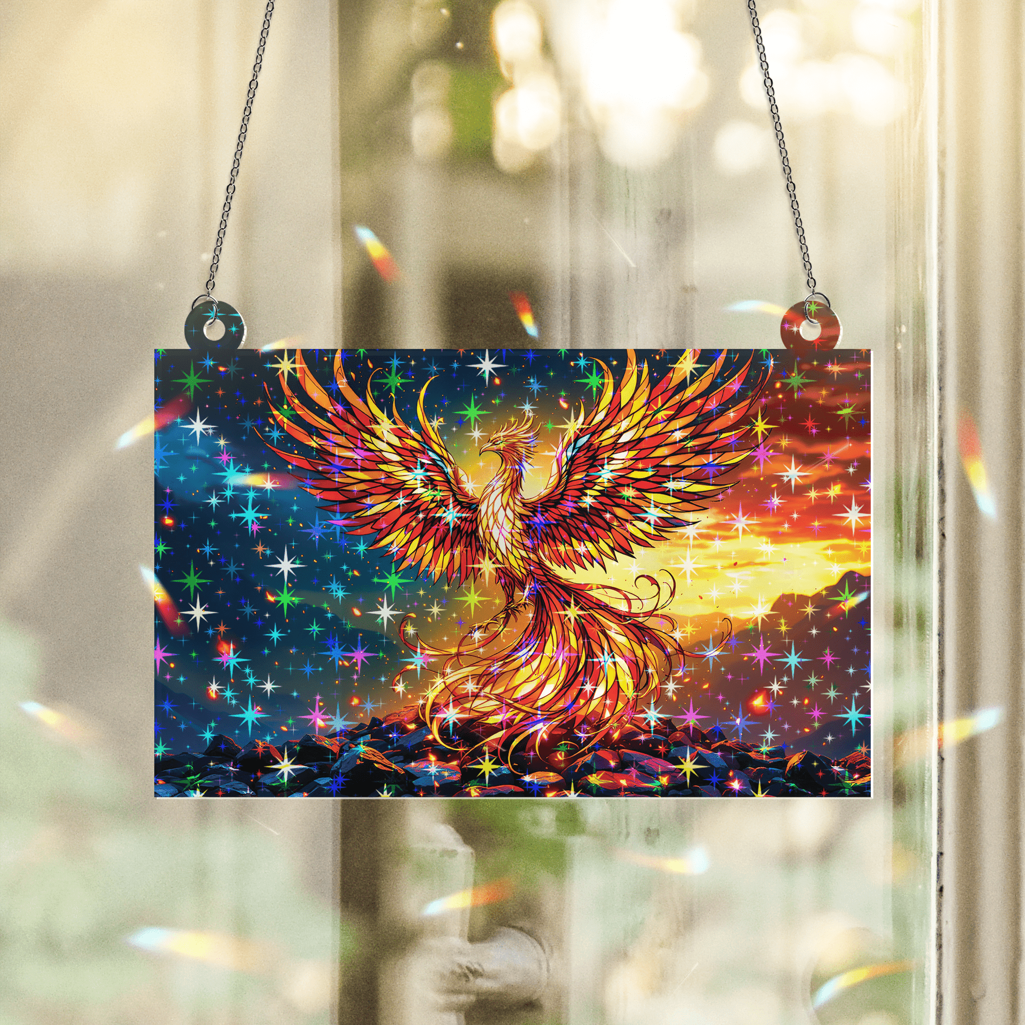 89Bloom Phoenix Stained Glass Hologram Ornament, Stained Glass ...