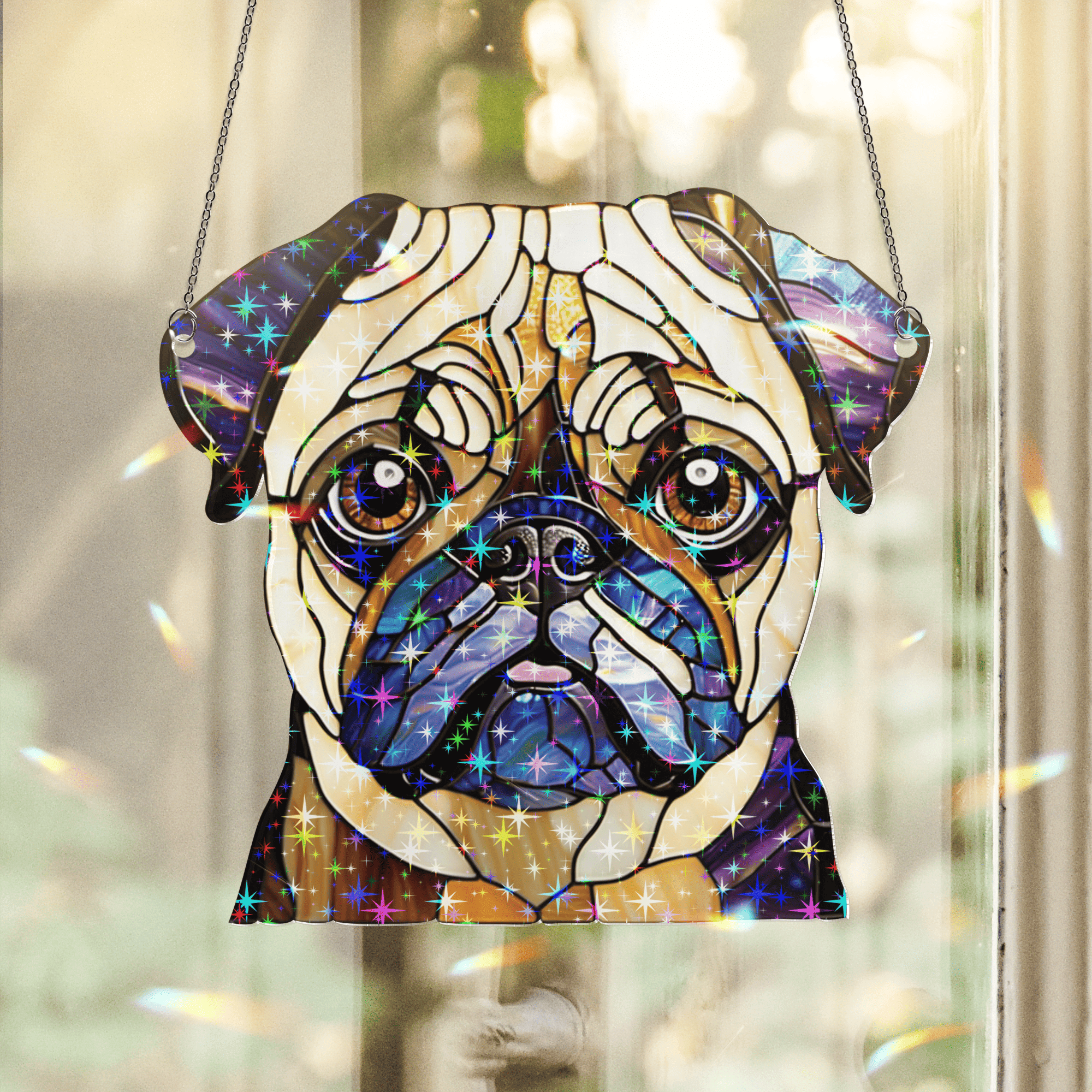 89Bloom Pug Stained Glass Hologram Ornament, Dog Stained Glass ...