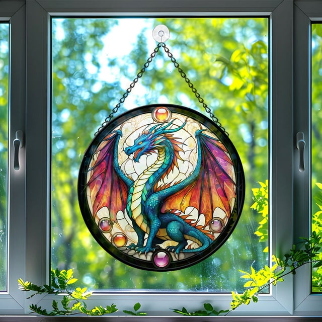 89Bloom Pyrois Dragon Window Hanging Stained Glass, Pyrois Dragon ...