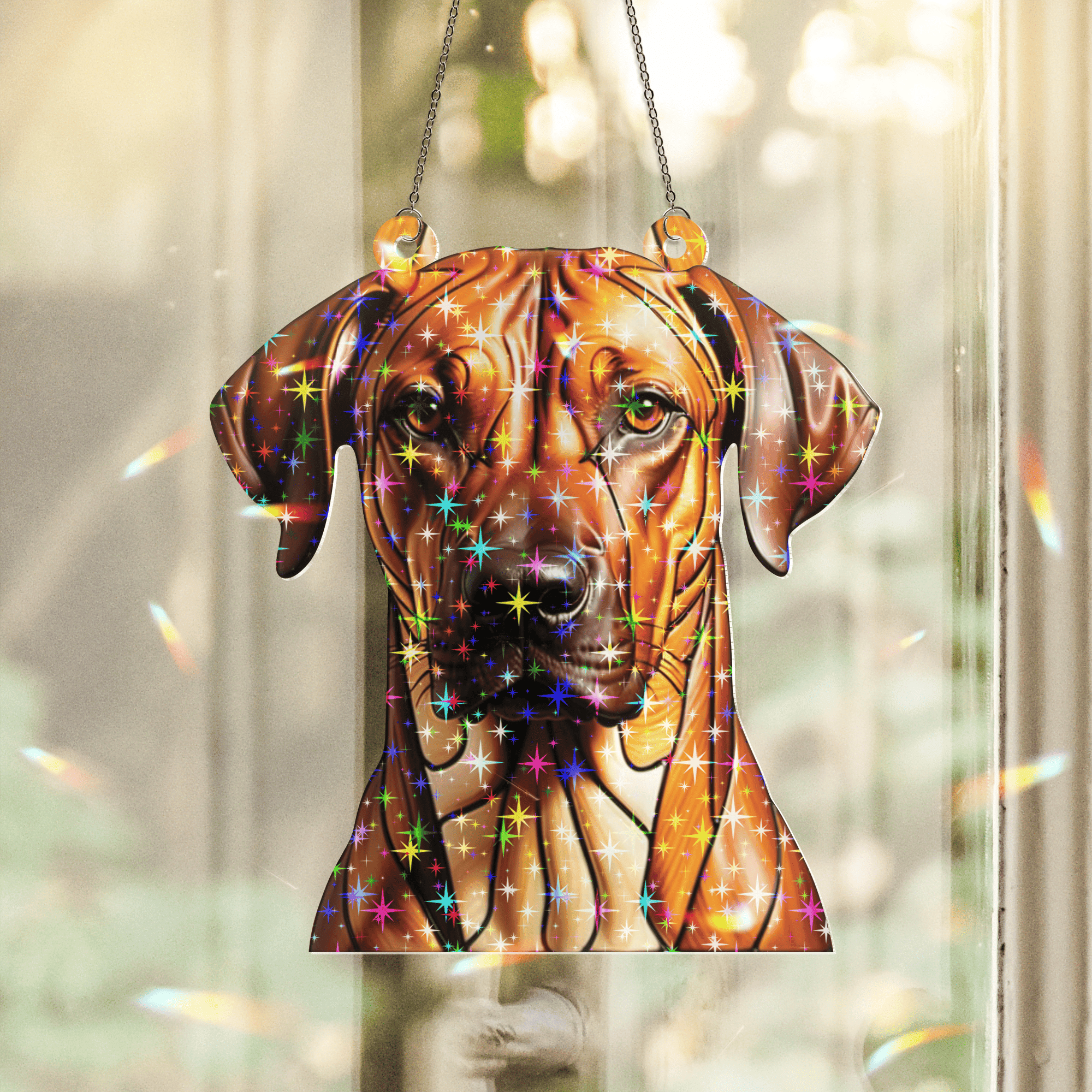 89Bloom Rhodesian Ridgeback Stained Glass Hologram Ornament, Dog ...
