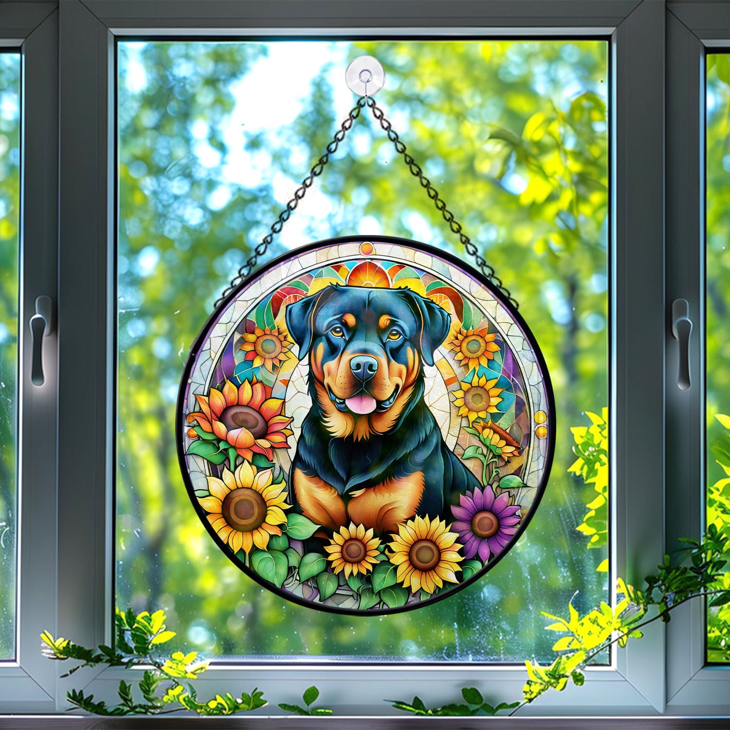 89Bloom Rottweiler Window Hanging Stained Glass, Rottweiler Suncatchers ...