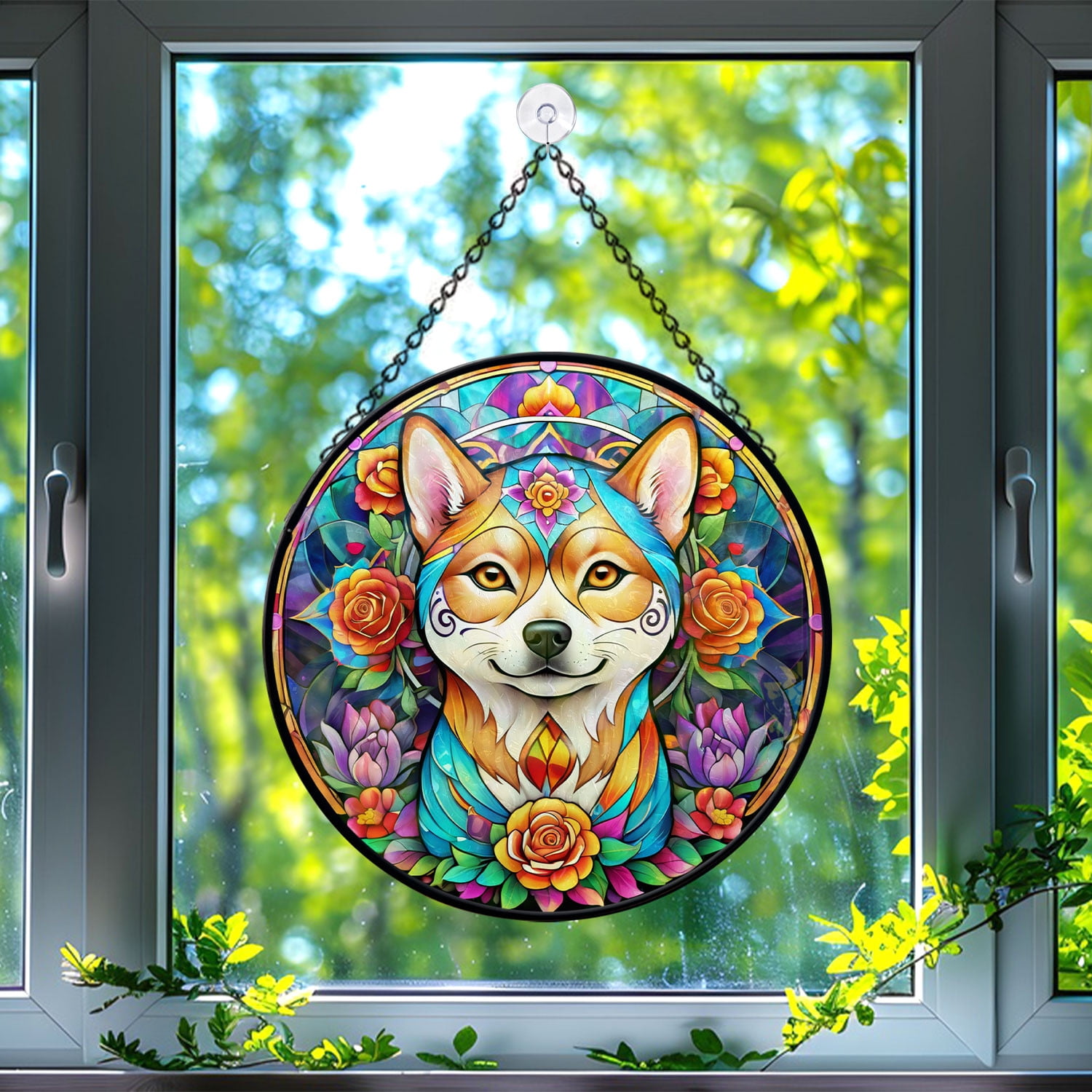 89Bloom Shiba Inu Dog Suncatcher, Stained Glass Shiba InuSuncatcher ...