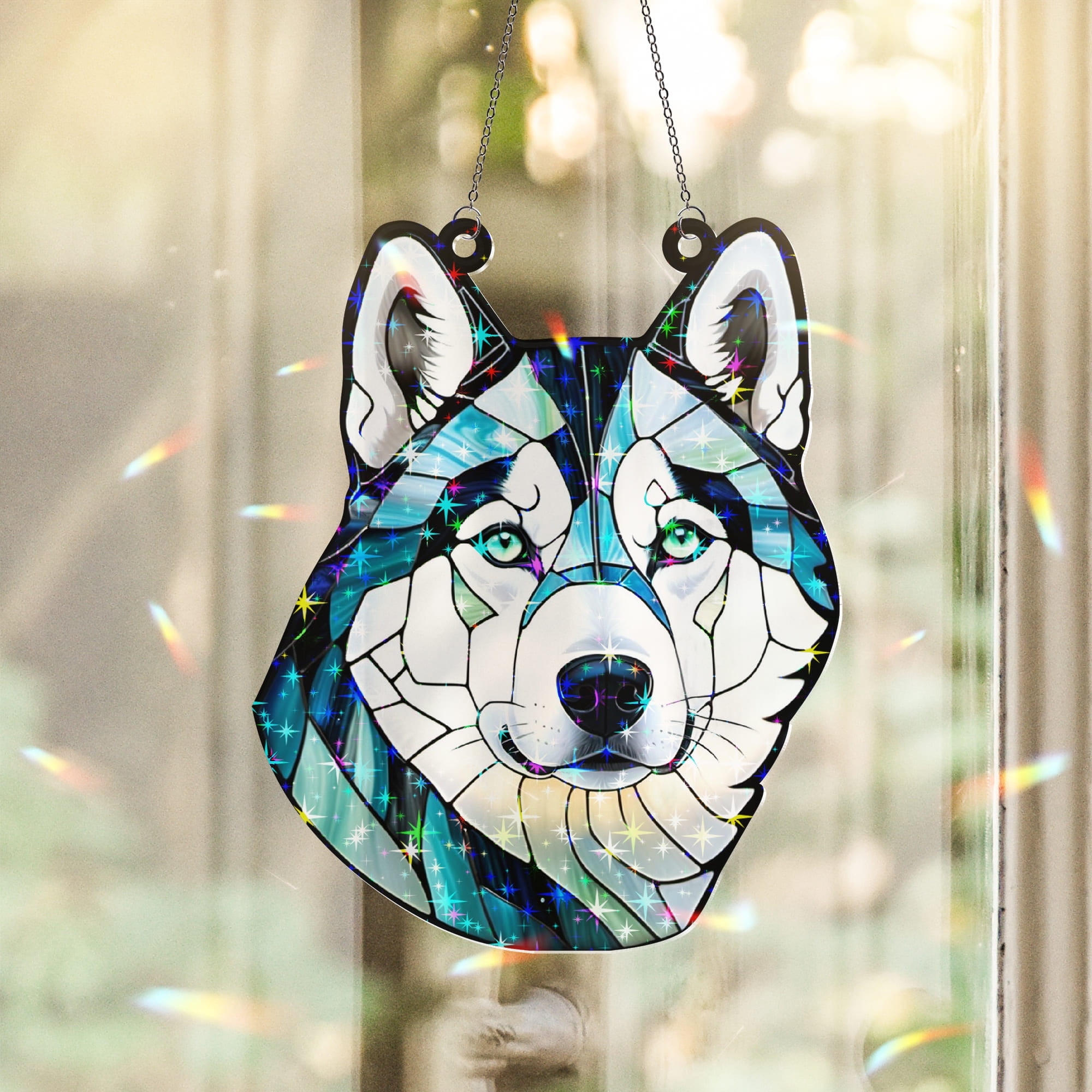 89Bloom Siberian Husky Stained Glass Hologram Ornament, Dog Stained ...