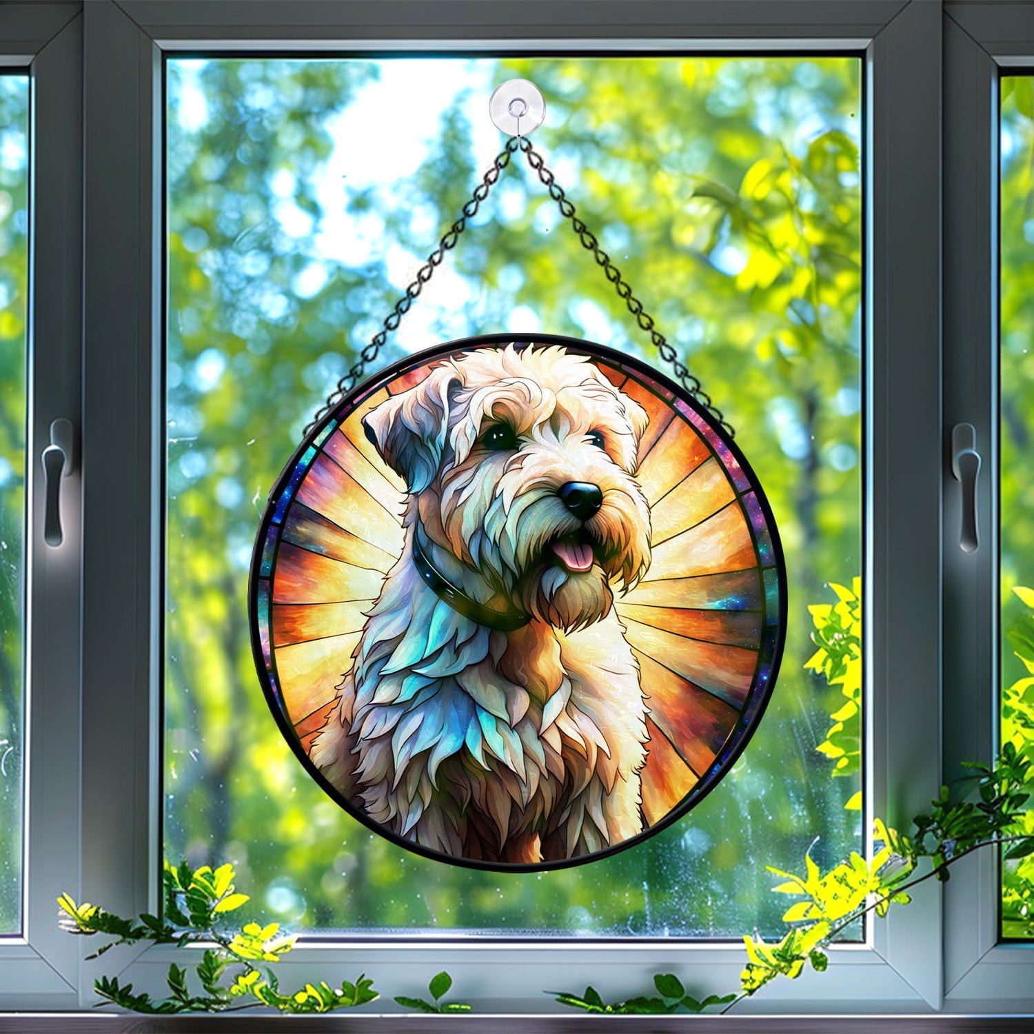 89Bloom Soft Coated Wheaten Terrier Window Hanging Stained Glass, Soft ...