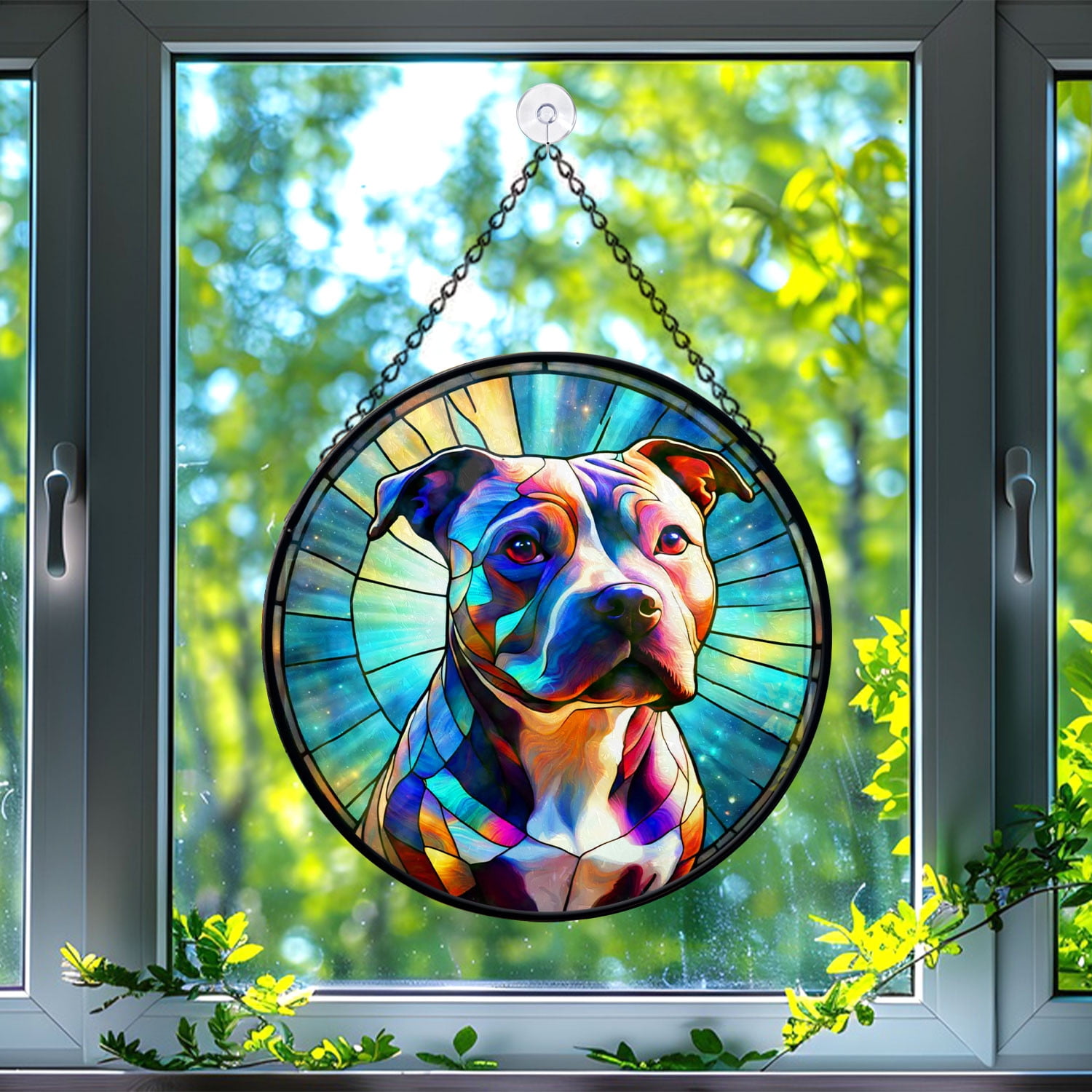 89Bloom Staffordshire Bull Terrier Window Hanging Stained Glass ...