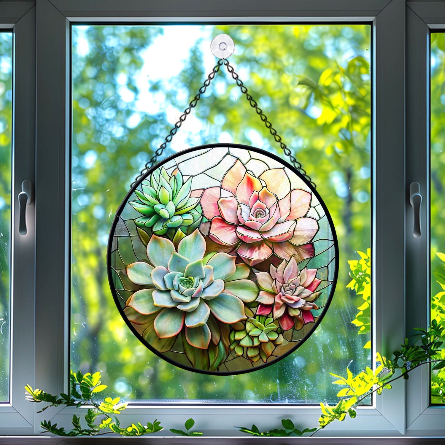 89Bloom Succulent Plants Window Hanging Stained Glass, Succulent Plants ...