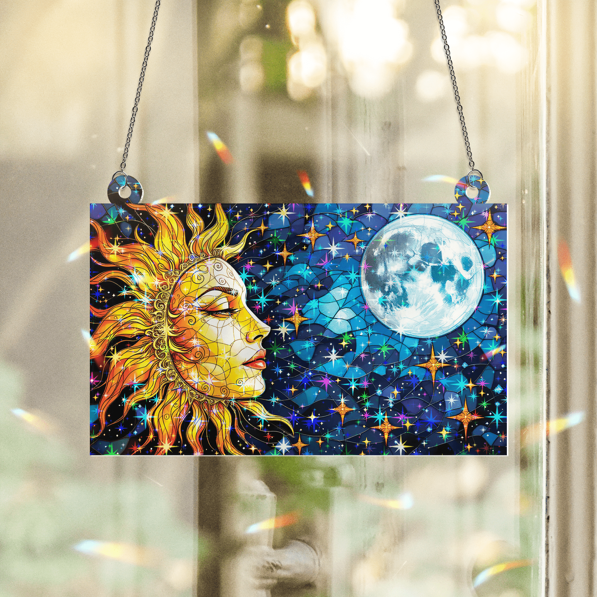 89Bloom Sun and Moon Stained Glass Hologram Ornament, Stained Glass ...