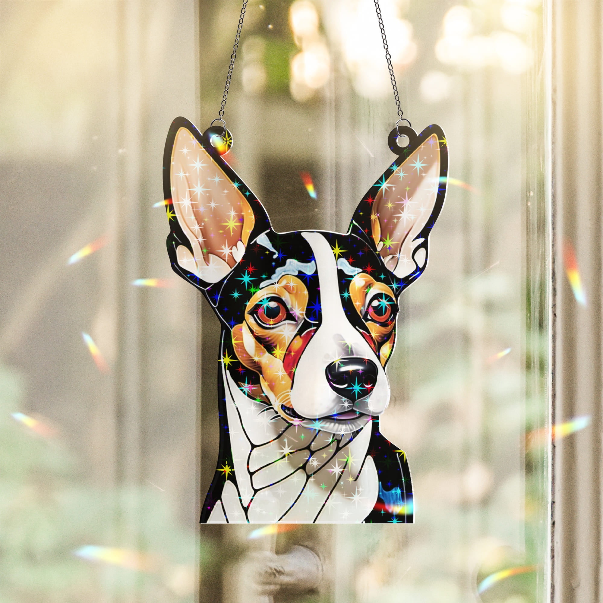 89Bloom Toy Fox Terrier Stained Glass Hologram Ornament, Dog Stained ...