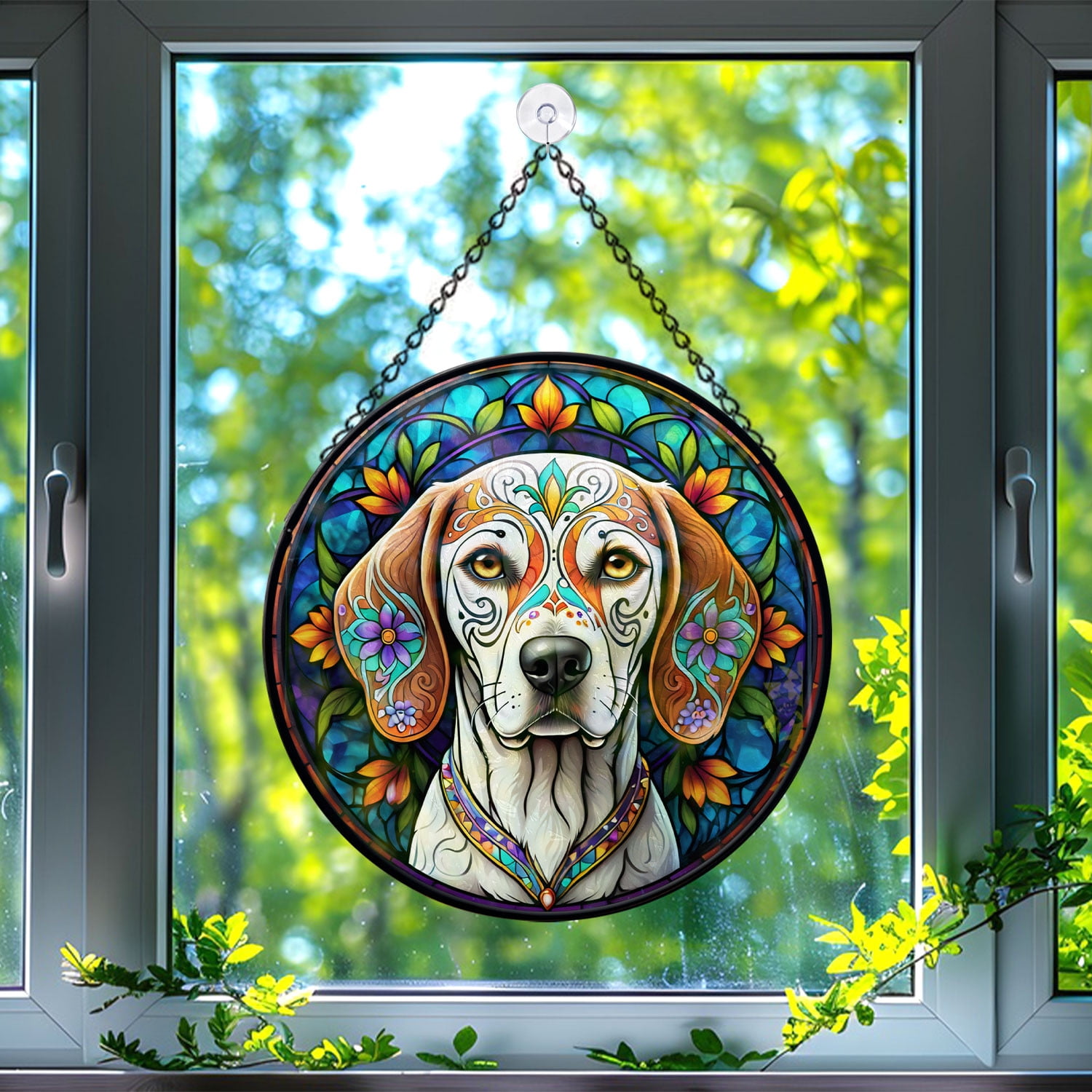 89Bloom Treeing Walker Coonhound Labrador Retriever Suncatcher, Stained ...