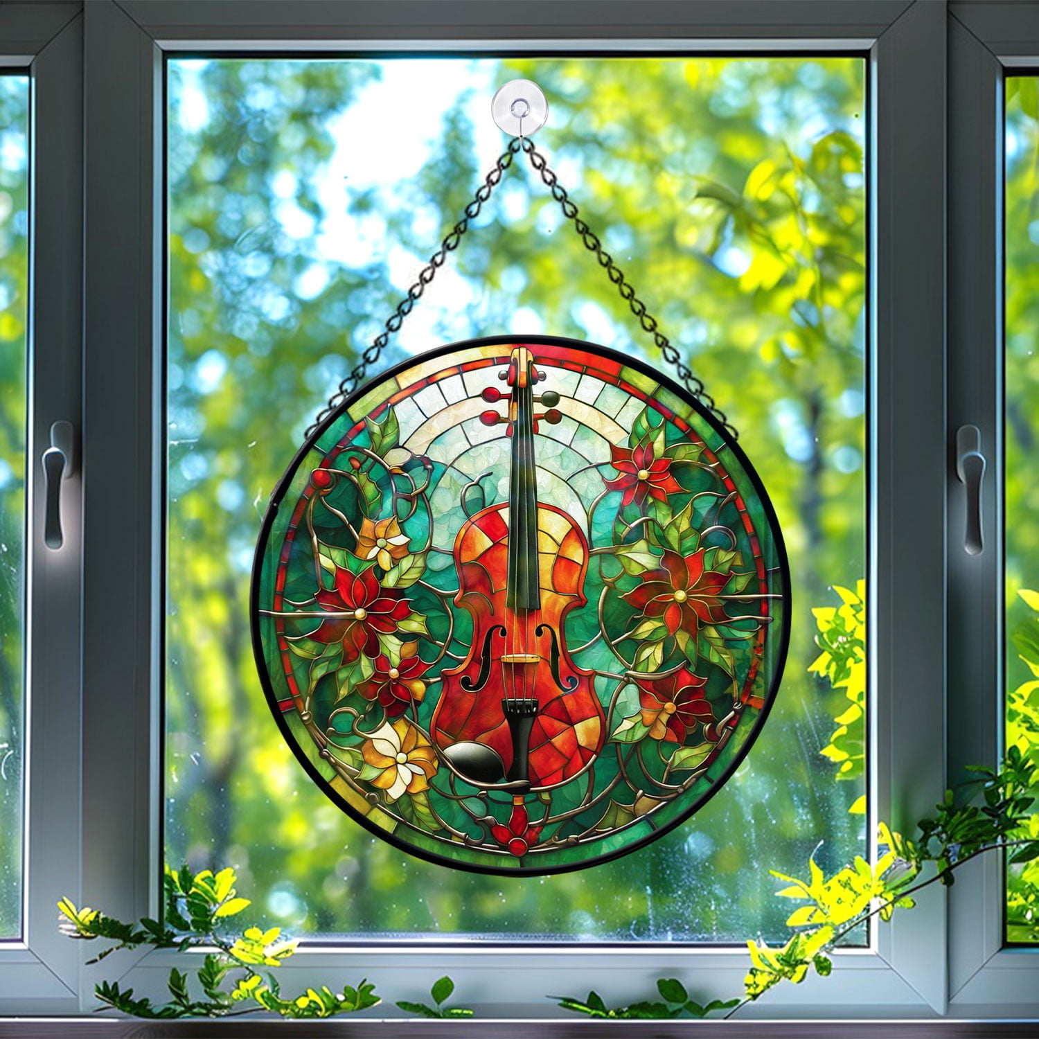 89Bloom Violin Window Hanging Stained Glass, Violin Book Suncatchers ...