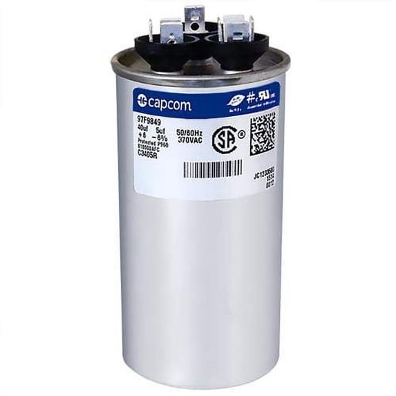 89M76 - 40 + 5 uf MFD 370 Volt VAC - Round Dual Run Capacitor Upgrade ...