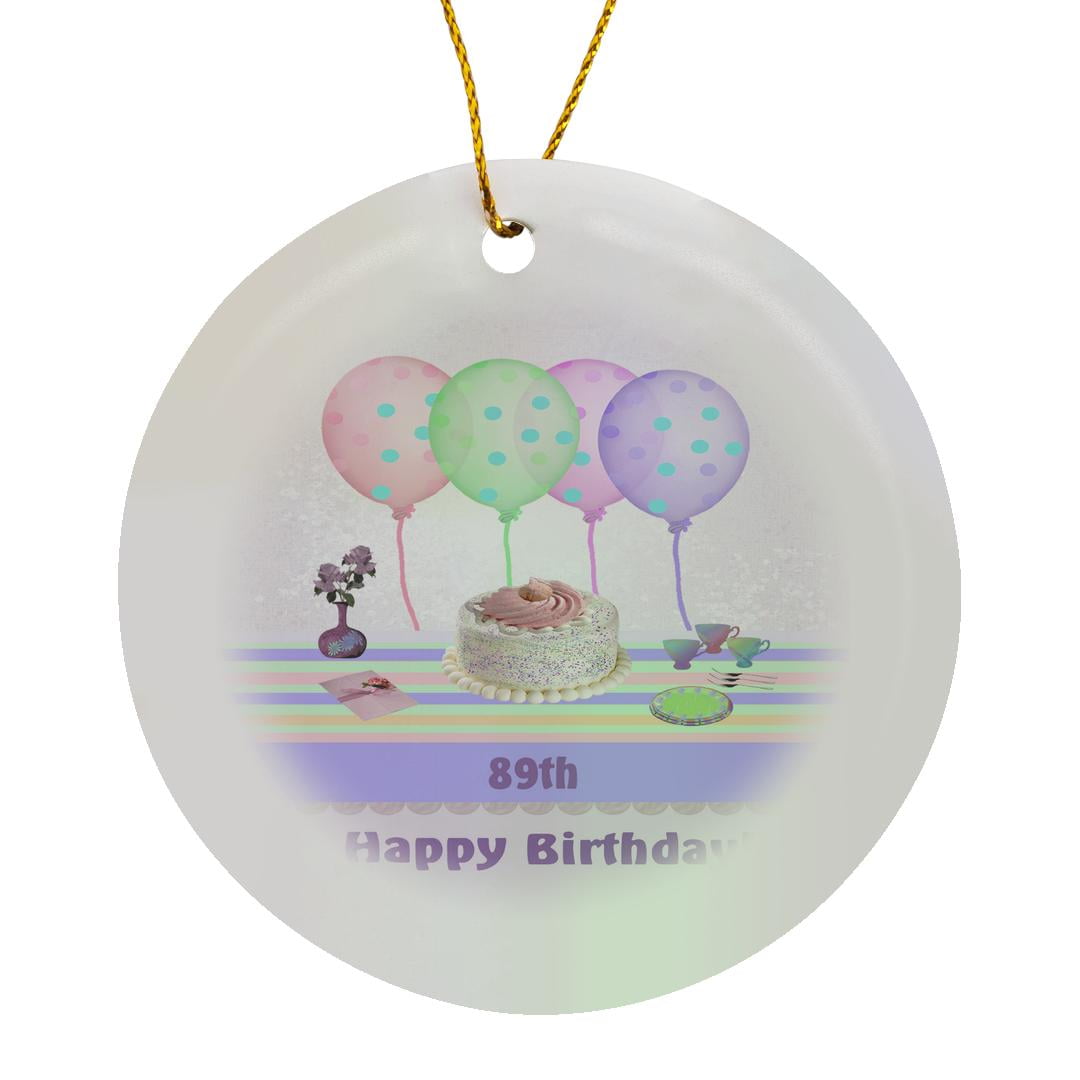 3drose, 89th White Icing Cake with Balloons and Vase of Flowers ...