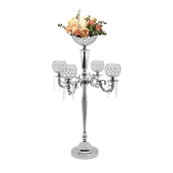 89cm 5-Arm Glass Crystal Candelabra - Elegant Votive Candle Holder for ...