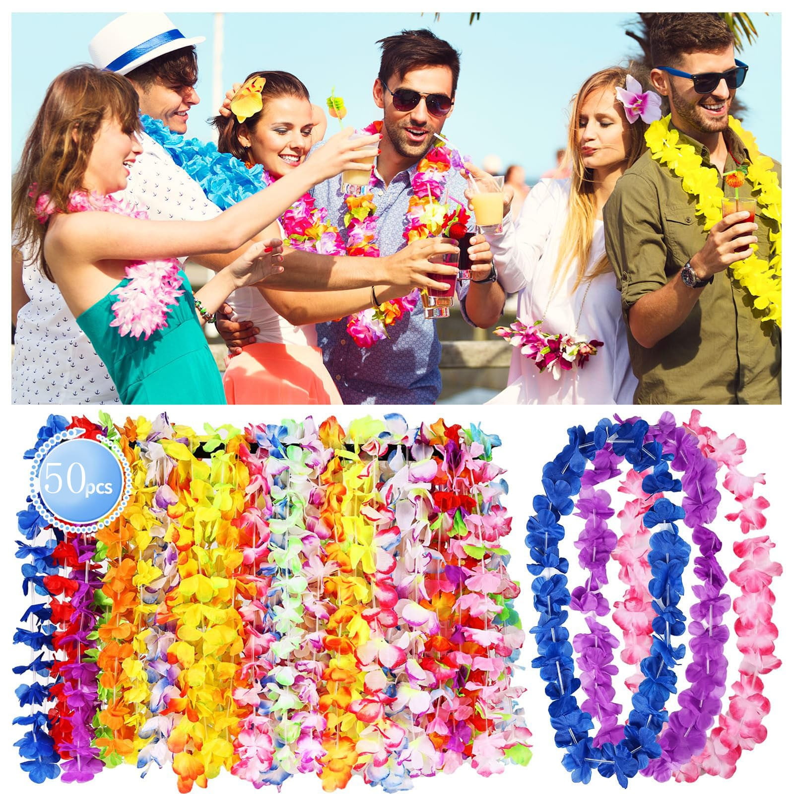 89cm 50PC Artificial Hawaii Flower Garland Hawaiian Artificial Flowers Neck Loop, Luau Leis ...