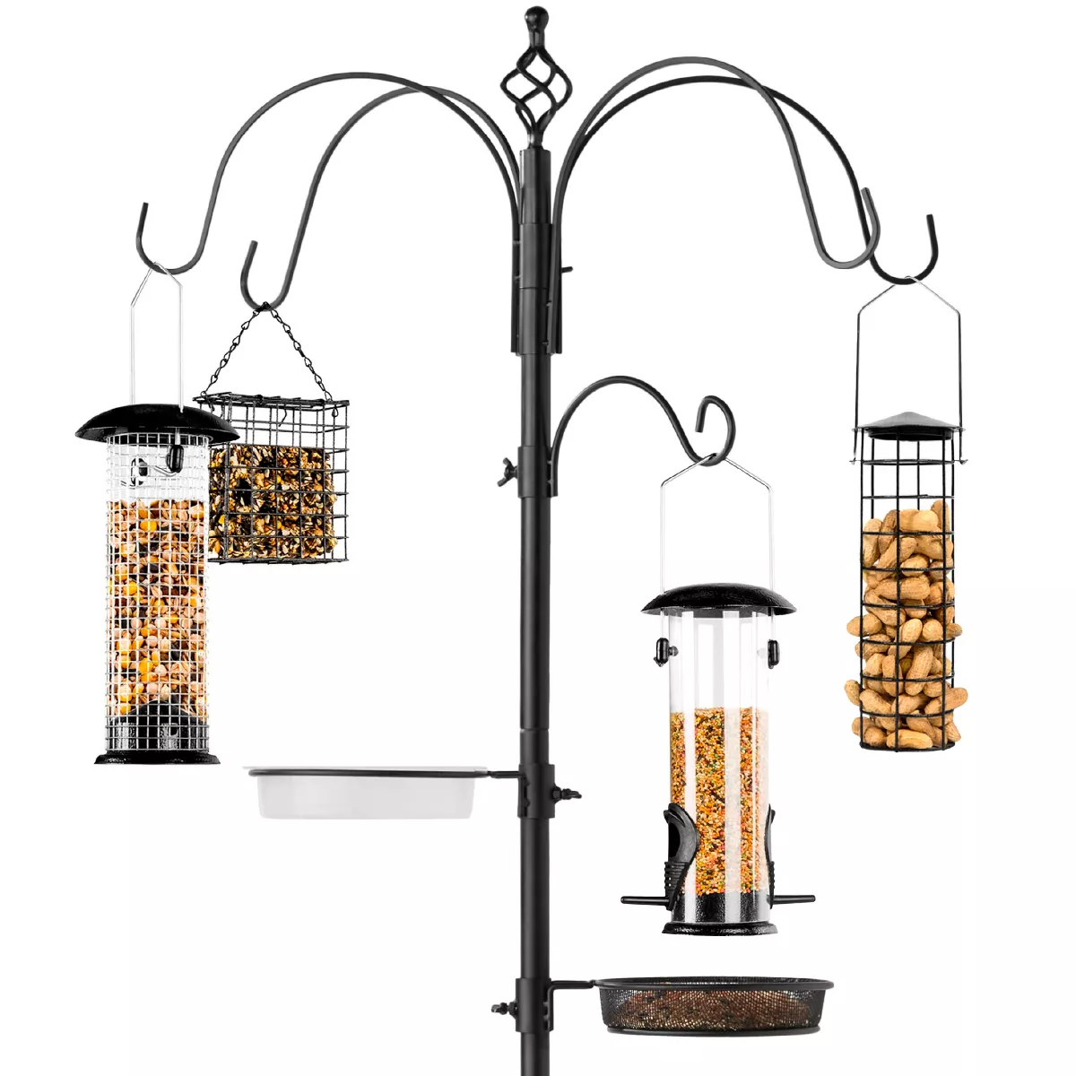 89in 6-Hook Bird Feeding Station, Steel Multi-Feeder Stand w/ 4 Feeders ...