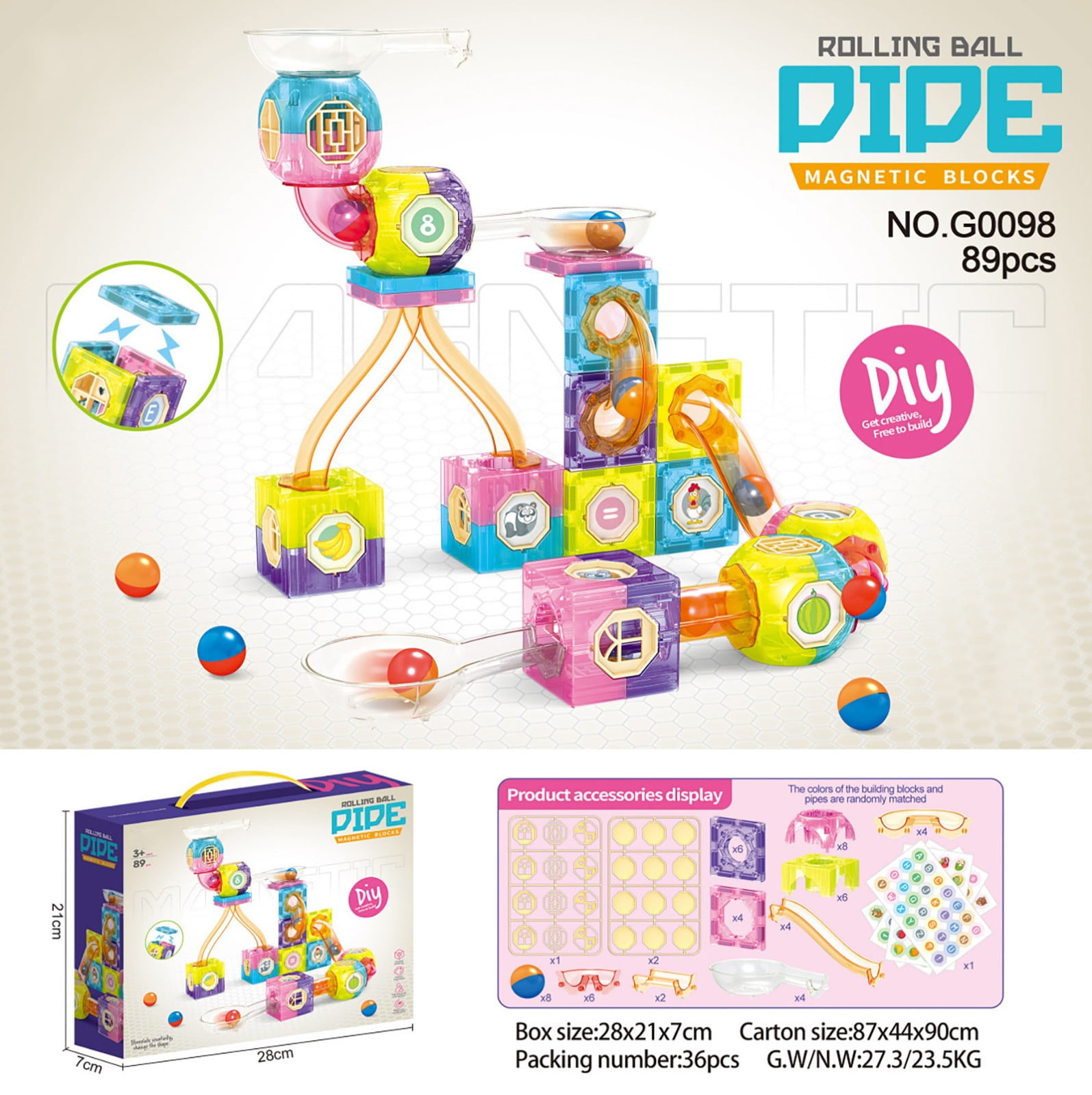 89pc Marble Run Maze Track & Building Blocks Educational Building Toy Set & Diy Creation ...