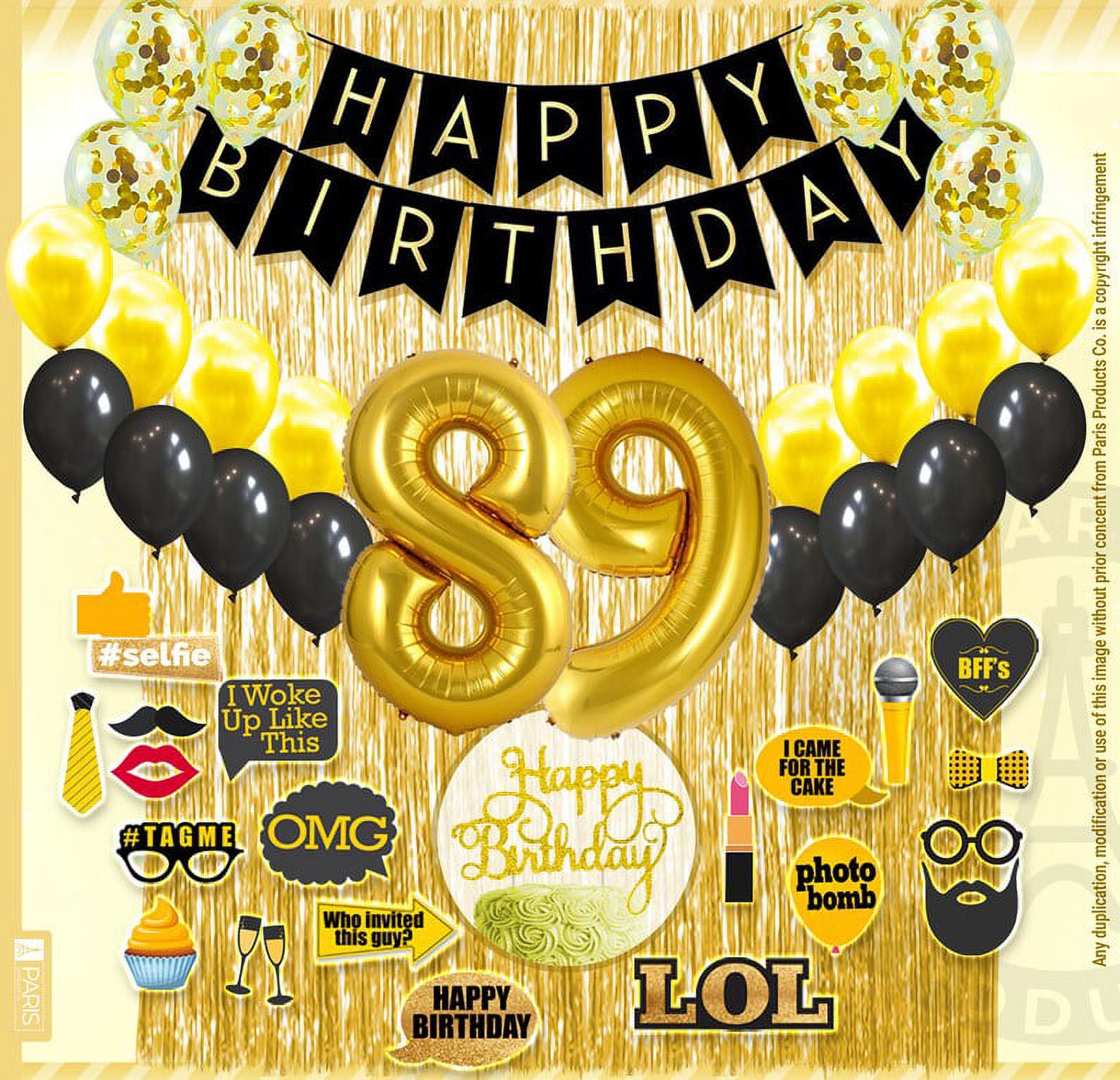 89th Birthday Decoration Black and Gold for Boy & Girl, 89th Cake ...