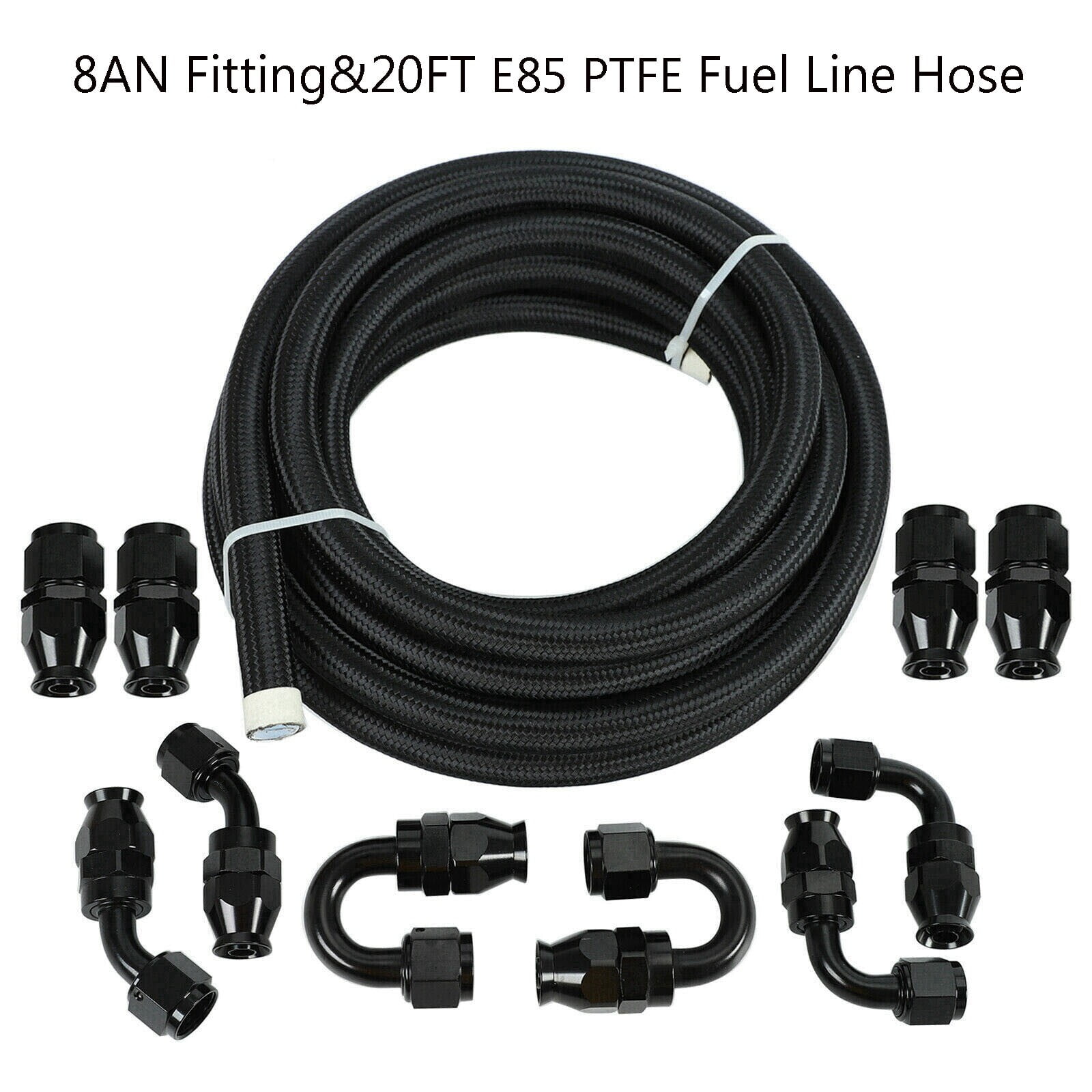 8AN -AN8 Black 20ft Nylon Braided PTFE Fuel Line 10 Fittings Hose Kit for E85 - Walmart.com