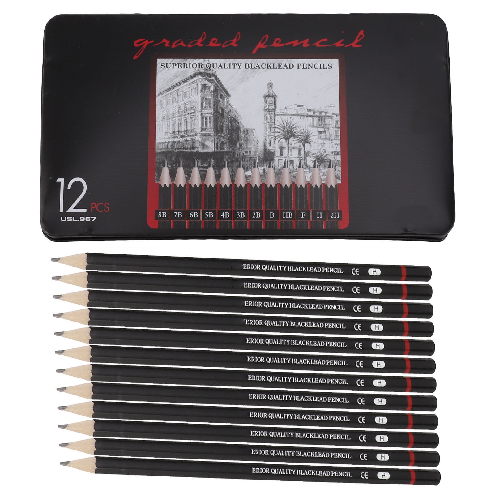 8B?2H Sketching Pencils Set - 12pcs Double Sided Pre Sharpened Erasable ...
