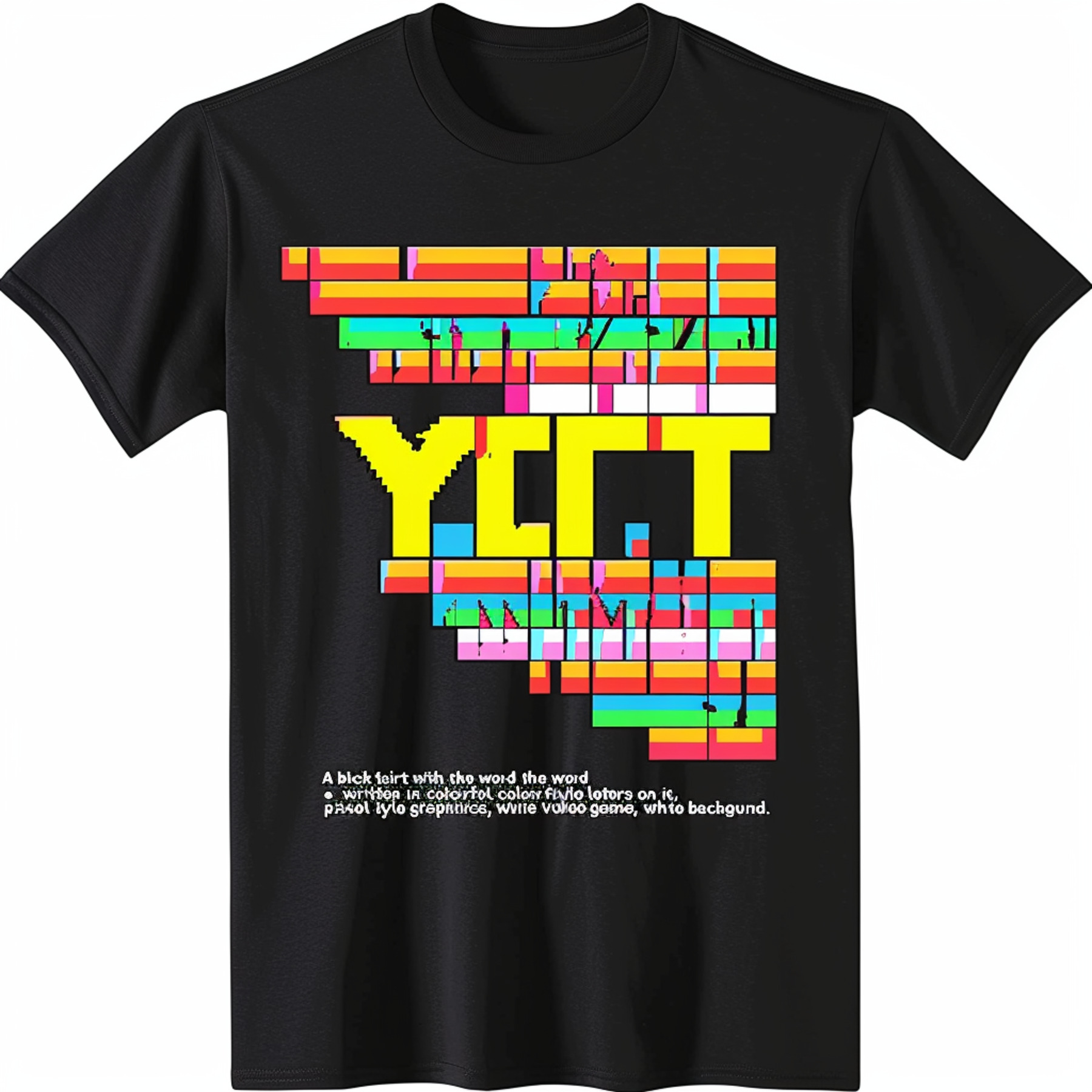8Bit Rainbow Art 'Y eyet' Black TShirt Retro Video Game Style Tee with ...