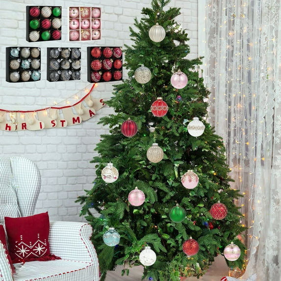 8CM Colorful Glitter Christmas Ball Ornaments, Plastic Hanging ...