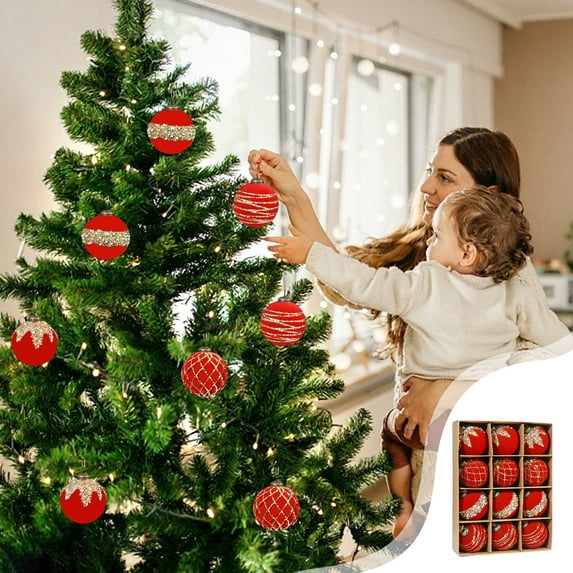 8CM Flocked Christmas Balls | Glitter Plastic Christmas Tree Ornaments ...