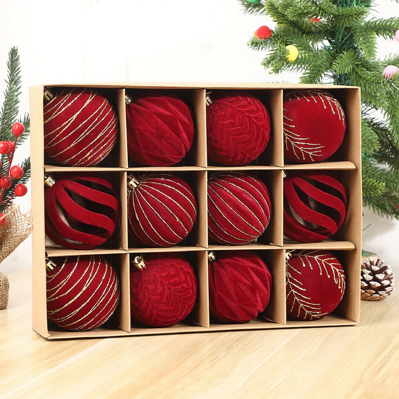 8CM Flocking Christmas Balls Dark Color Velvet Christmas Balls ...