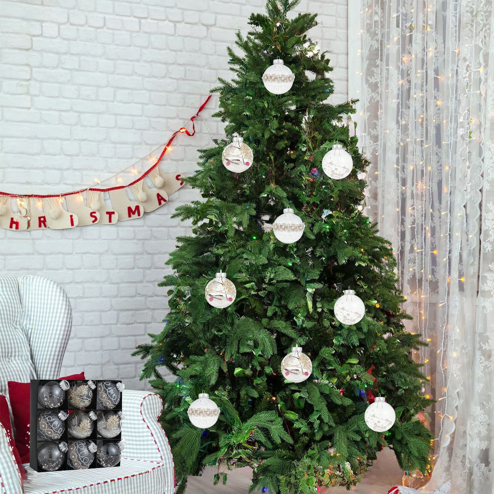 8CM Painted Color Christmas Balls Set, Colorful Xmas Tree Hanging Ornament, Boxed Christmas ...