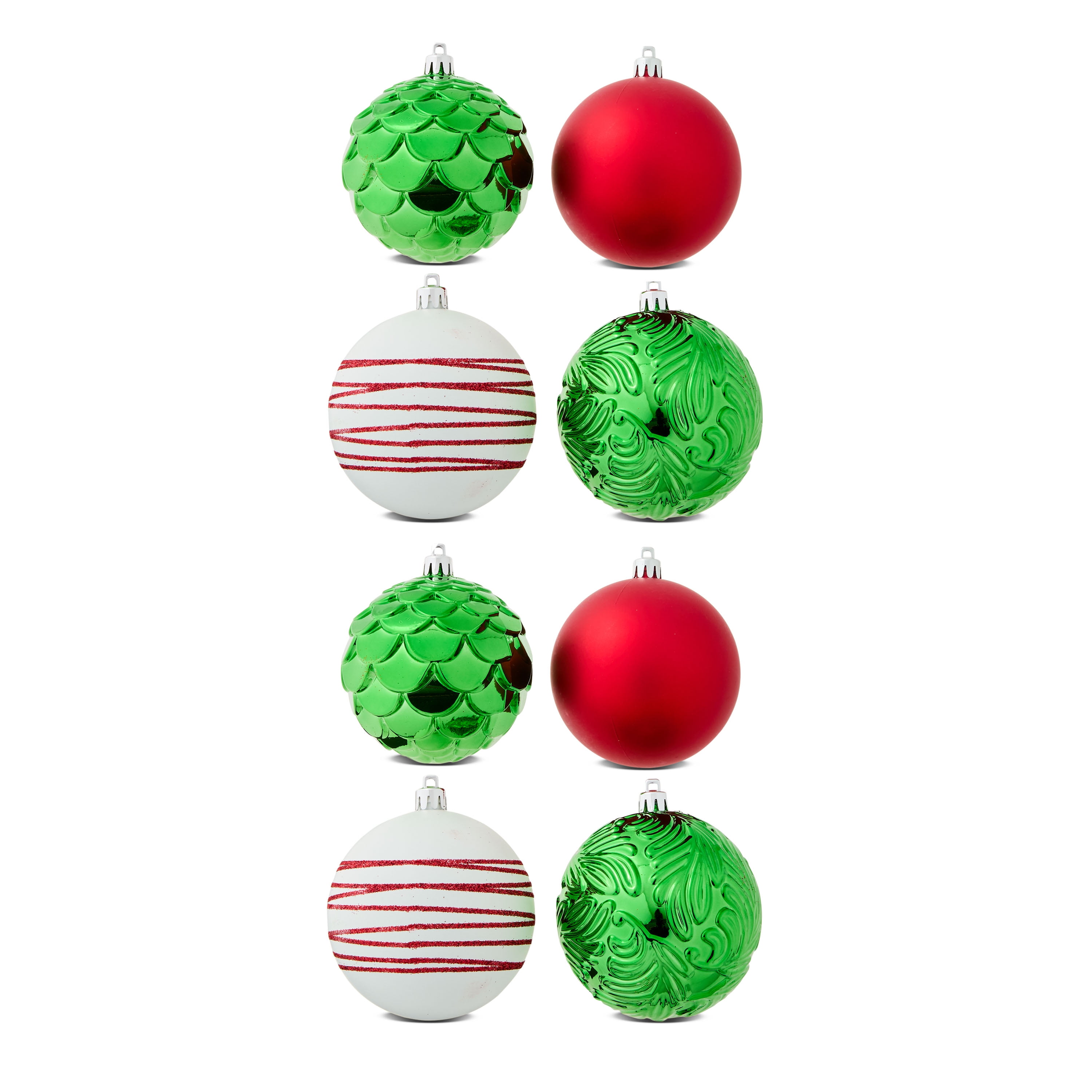 8-Count Red, White, and Green Shatterproof Christmas Ornaments, 3.94 in ...