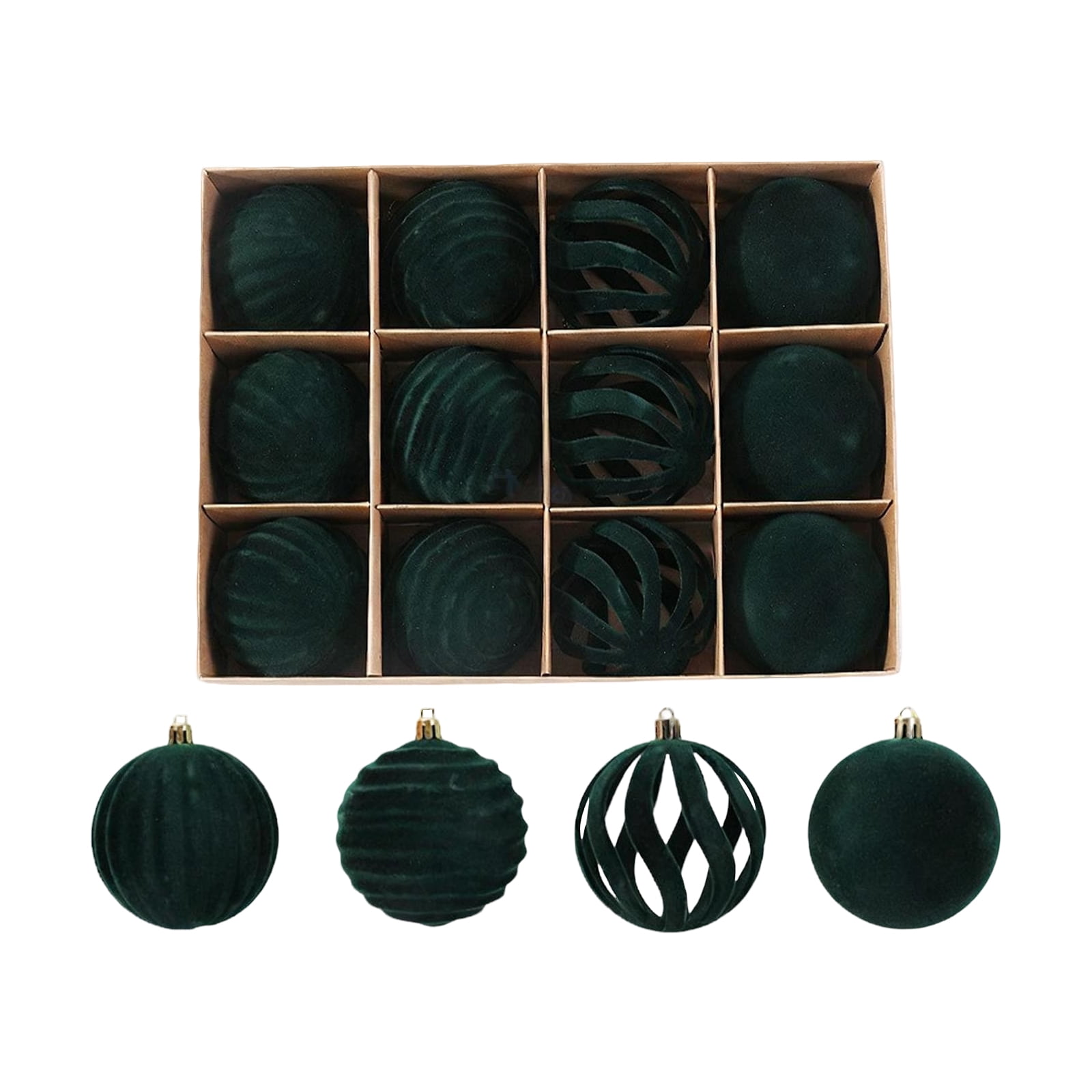 8Cm Flocked Christmas Ball Ornaments, 12-Piece Set With Glitter ...