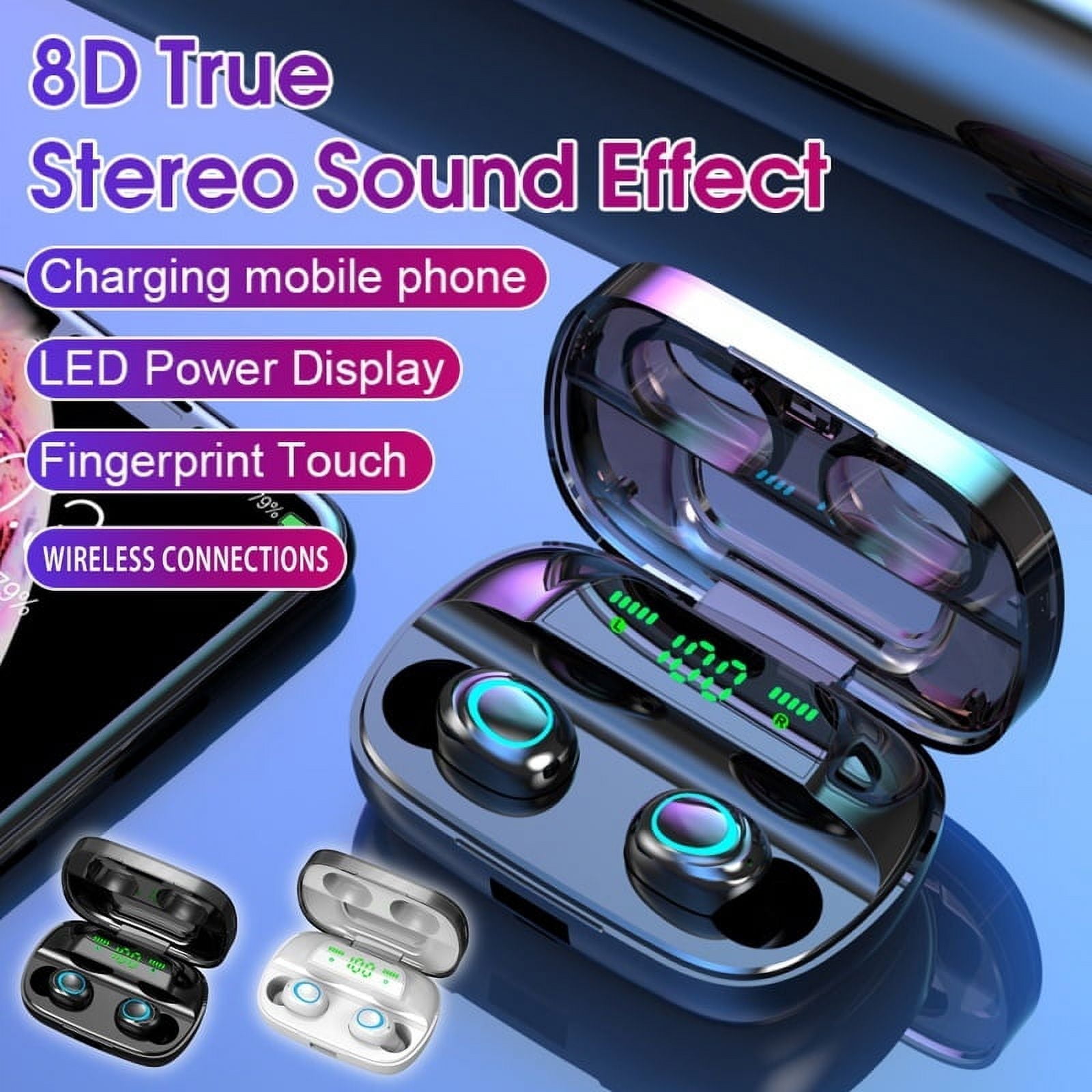 8D Surround Sound TWS Earphones 5.0 Stereo Earbuds Sport Waterproof ...