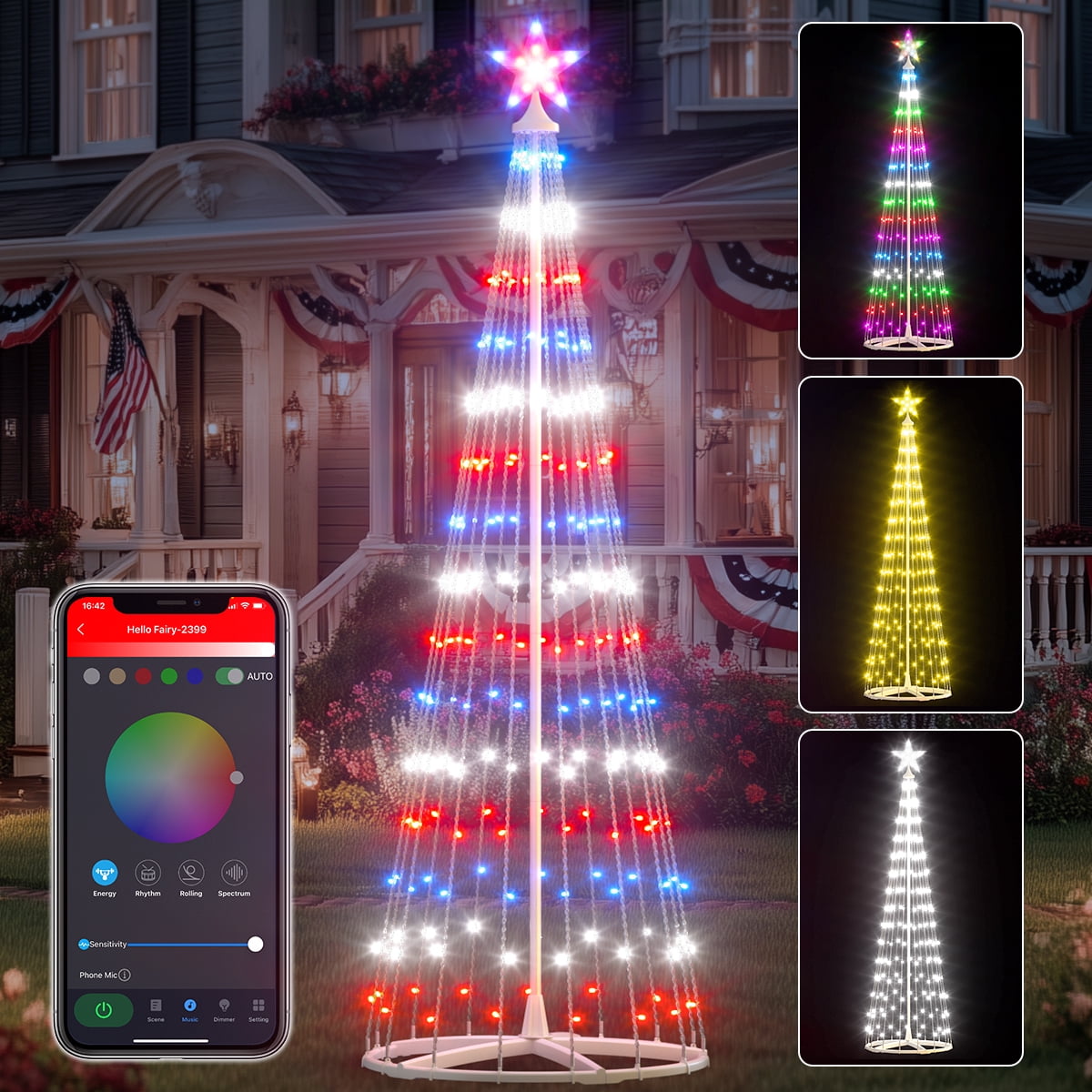 8FT 191 LED Christmas Cone Tree Smart Light with 58 Modes DIY Timer ...