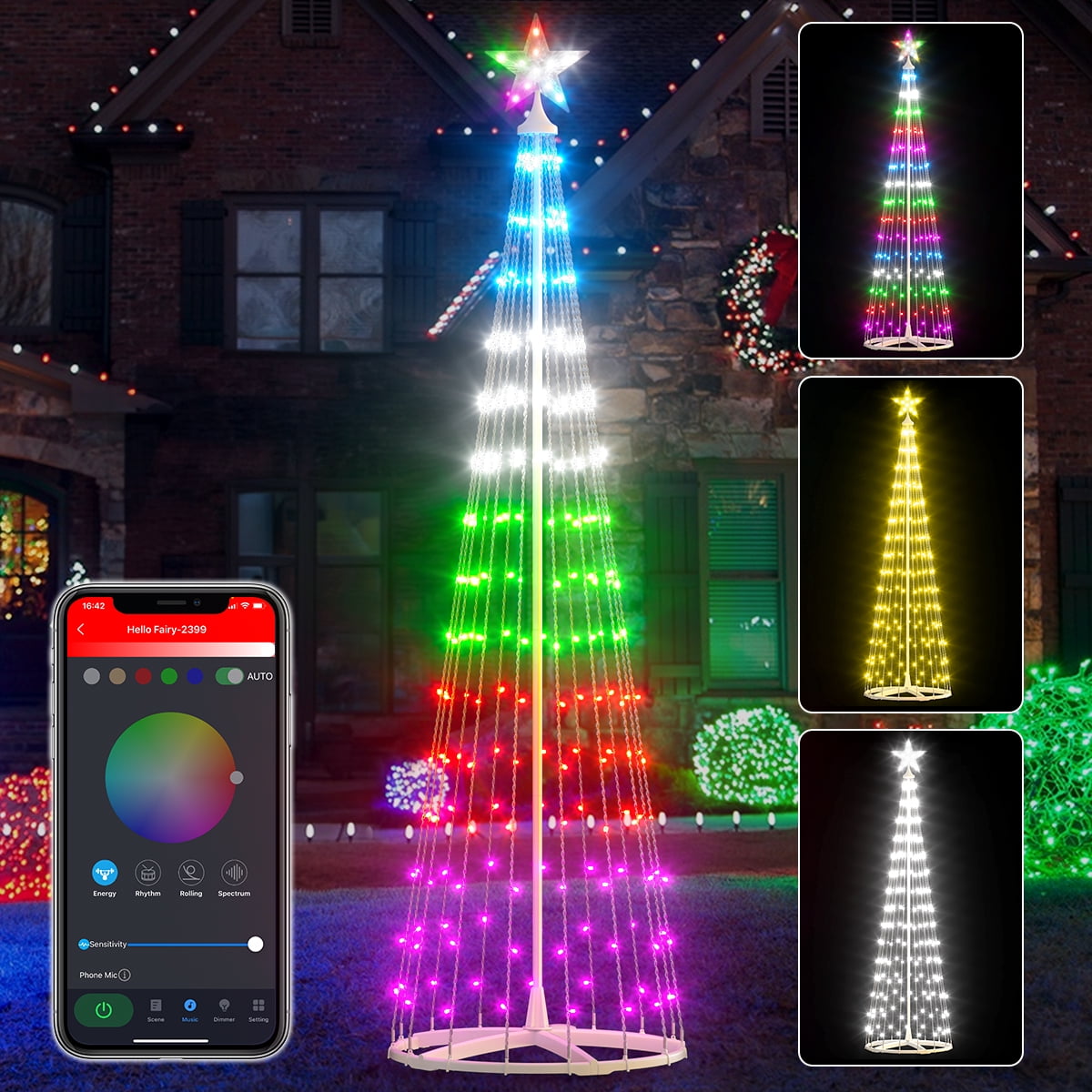 8FT 191 LED Christmas Cone Tree Smart Light with 58 Modes DIY Timer ...