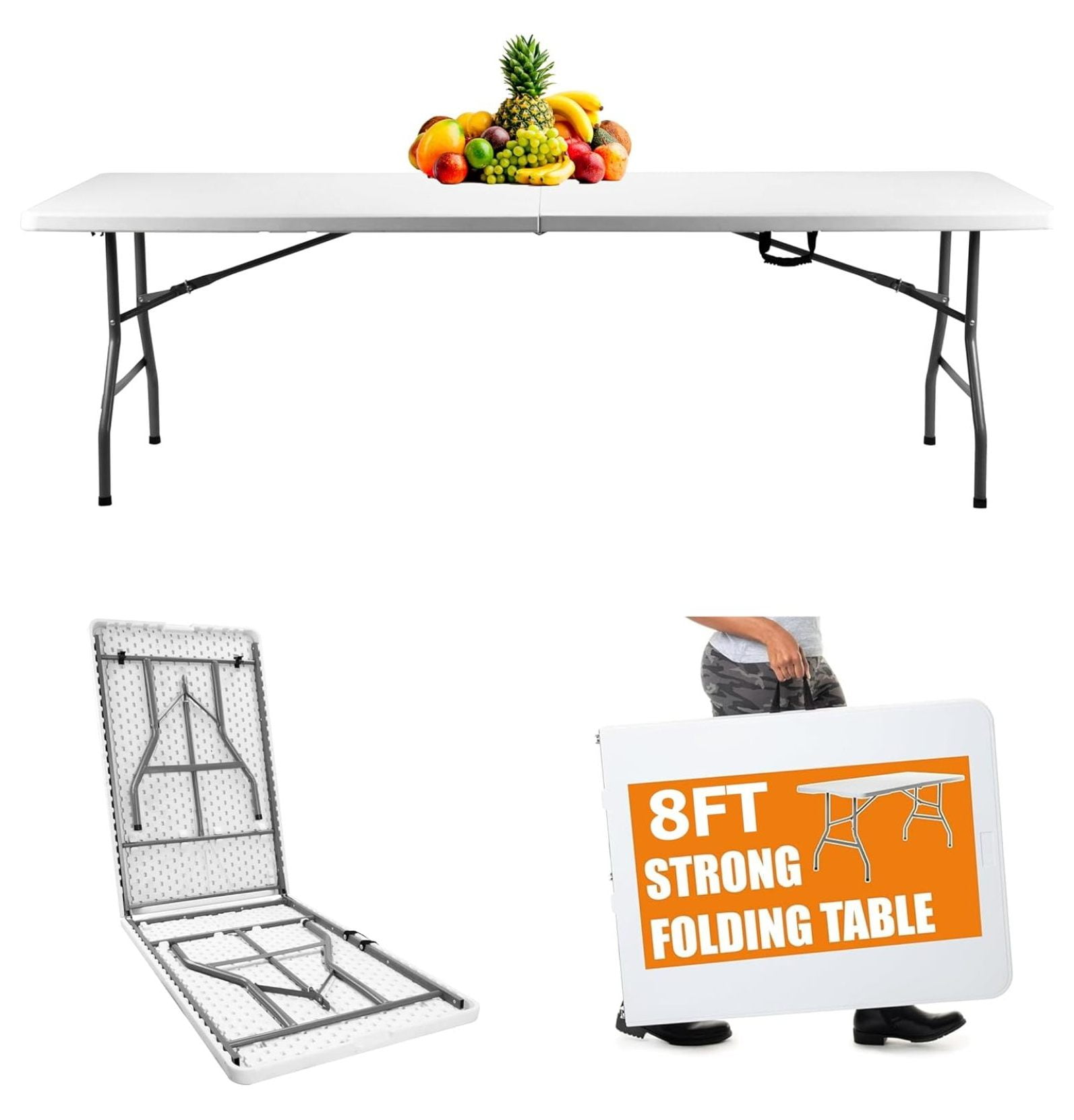 8FT（30" x 96"） Folding Table, Indoor Outdoor Heavy Duty Picnic Table ...