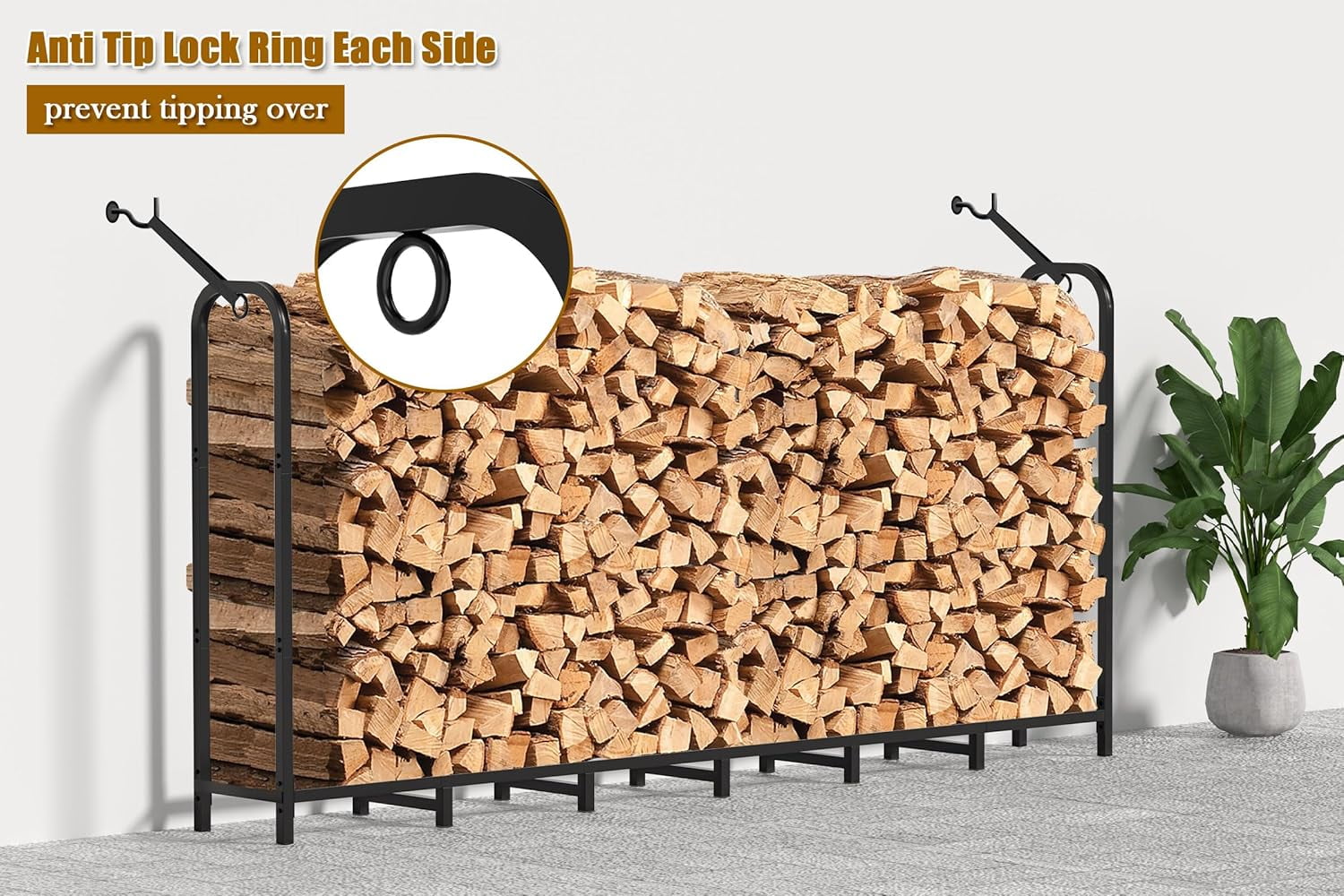 8FT Adjustable Firewood Rack, Heavy-Duty Metal Wood Holder for Indoor ...
