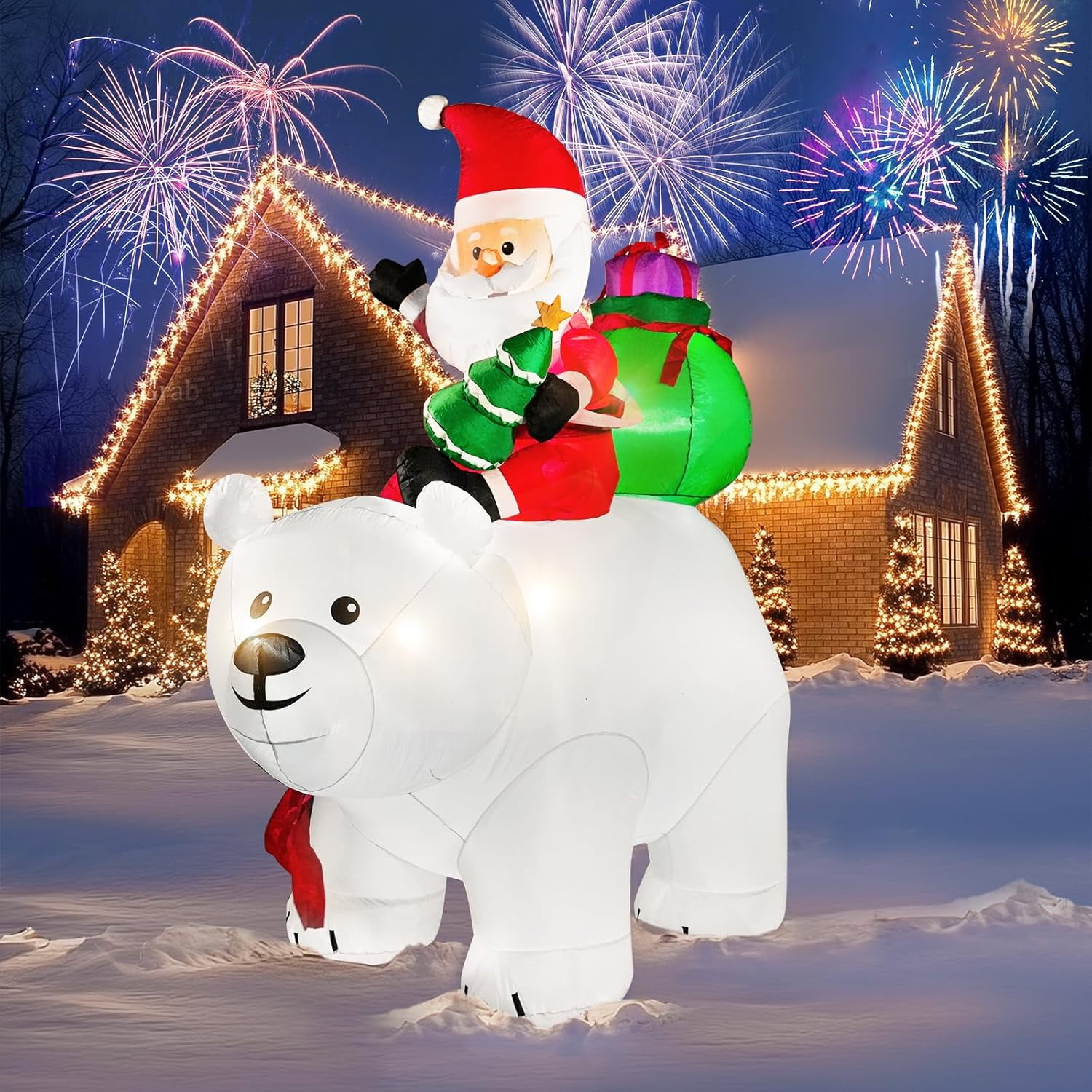 8FT Airplane Christmas Inflatable Outdoor Decorations with LED Lights ...