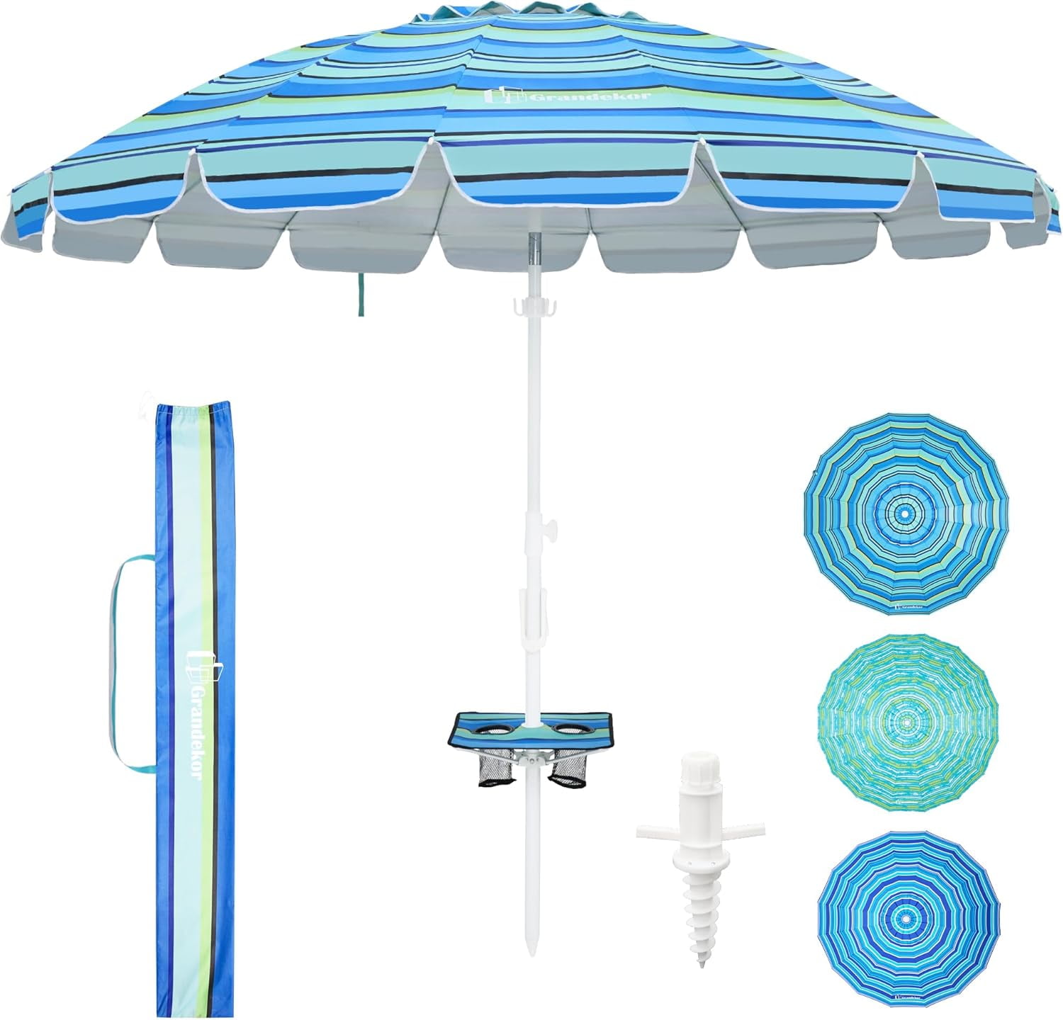 8FT Beach Umbrellas for Sand Heavy Duty Wind Portable Beach Umbrella ...