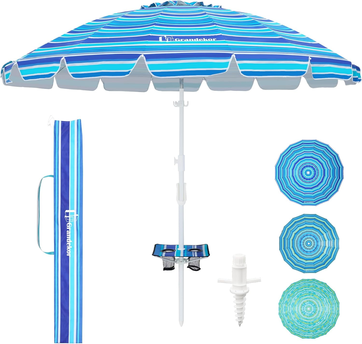 8FT Beach Umbrellas for Sand Heavy Duty Wind Portable Beach Umbrella ...