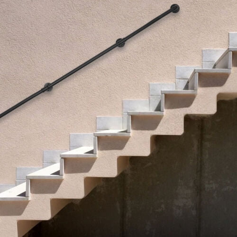 8FT Black Pipe Stair Handrail Staircase Handrail Metal for Wall Mount 3 ...