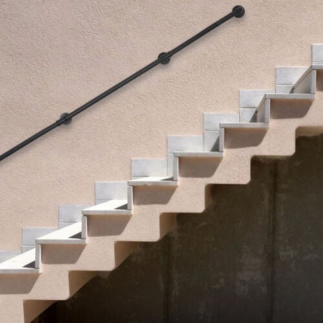 8FT Black Pipe Stair Handrail Staircase Handrail Metal for Wall Mount 3 ...