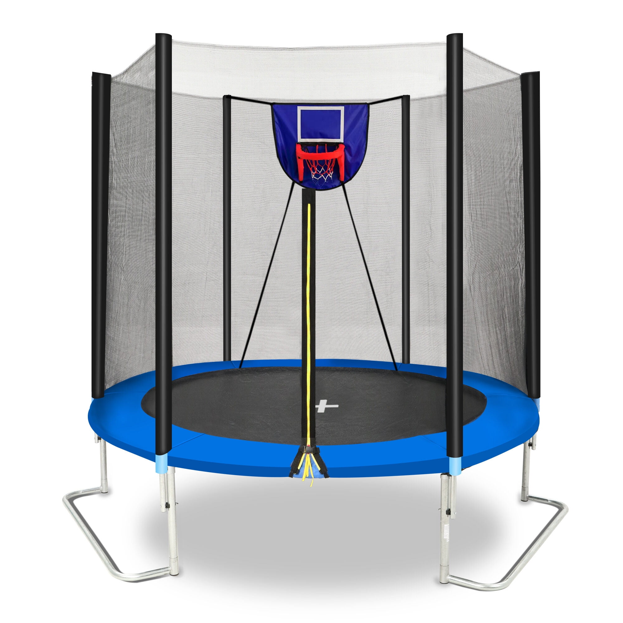 8FT Blue Trampoline with Basketball Hoop - Outdoor Trampoline Set with ...