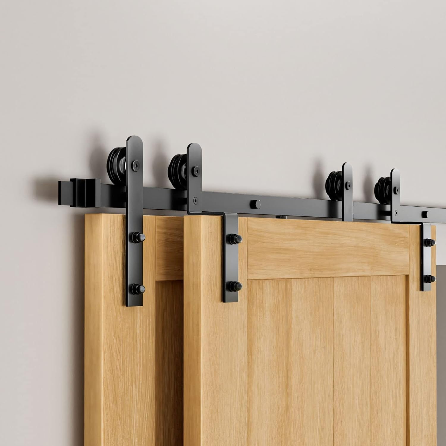 8FT Bypass Sliding Barn Door Hardware Kit, Single Track for Double Door ...
