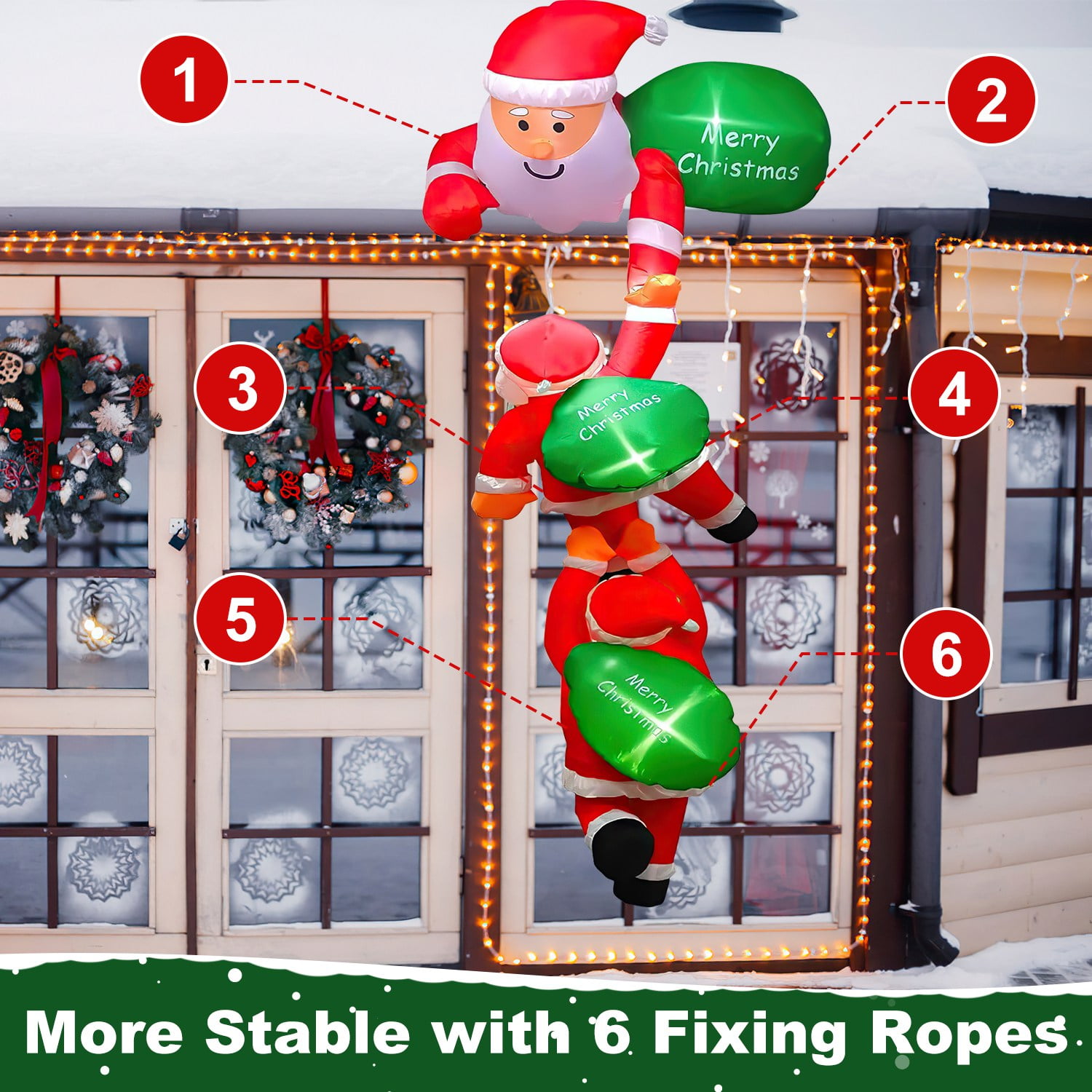 8FT Christmas Climbing Inflatable Santa Claus with Light, Waterproof ...