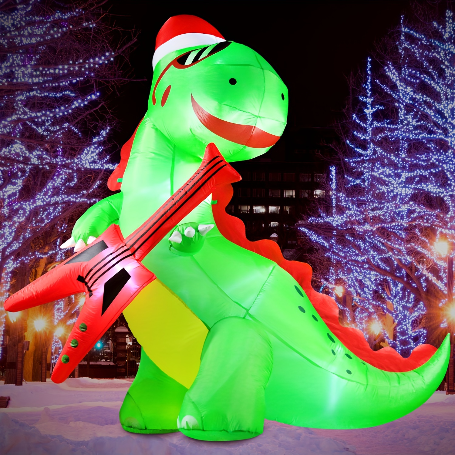 8FT Christmas Inflatable Decorations Dinosaur With Guitar, Giant ...