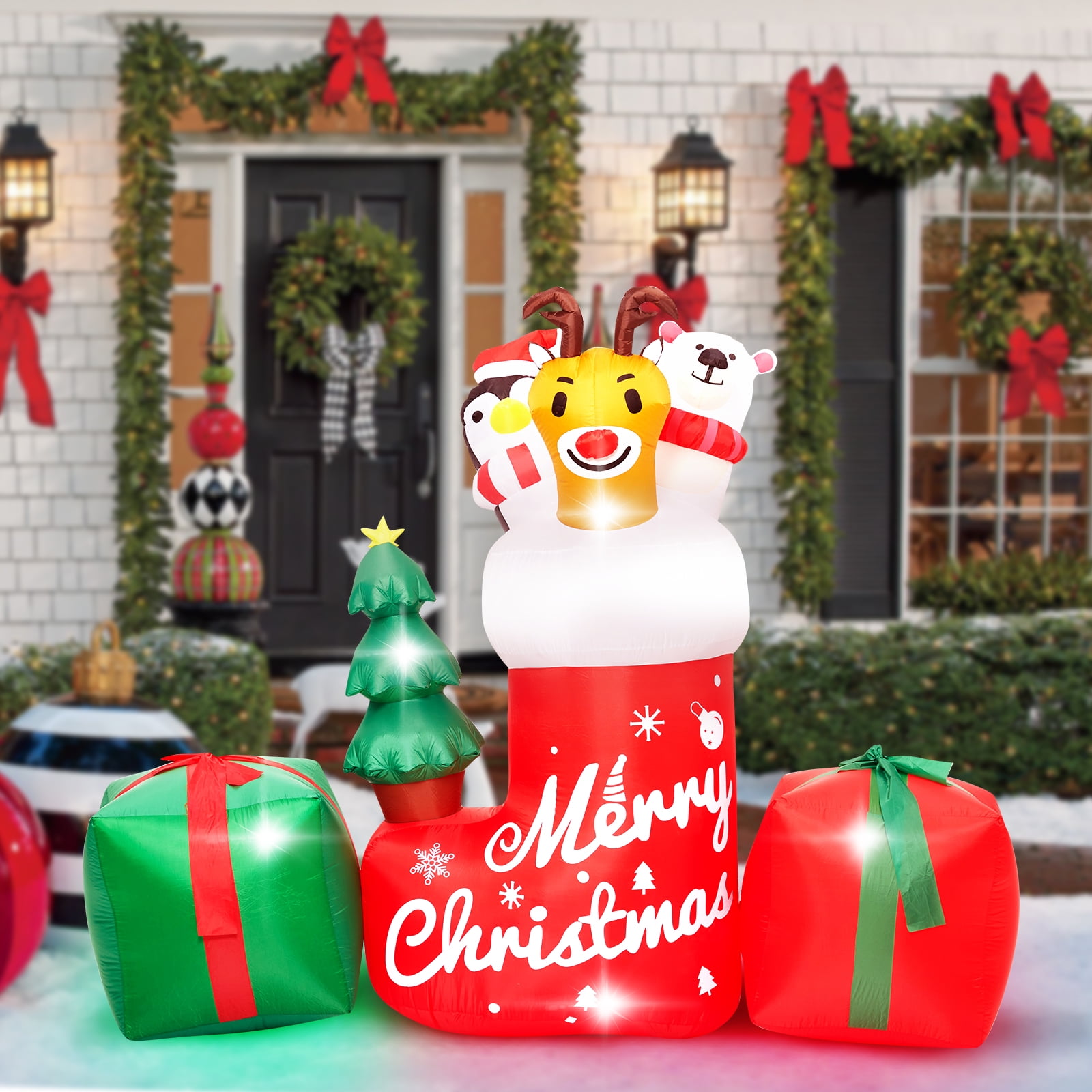 8FT Christmas Inflatable Outdoor Decoration, Blow-Up Animal on LED-lit ...