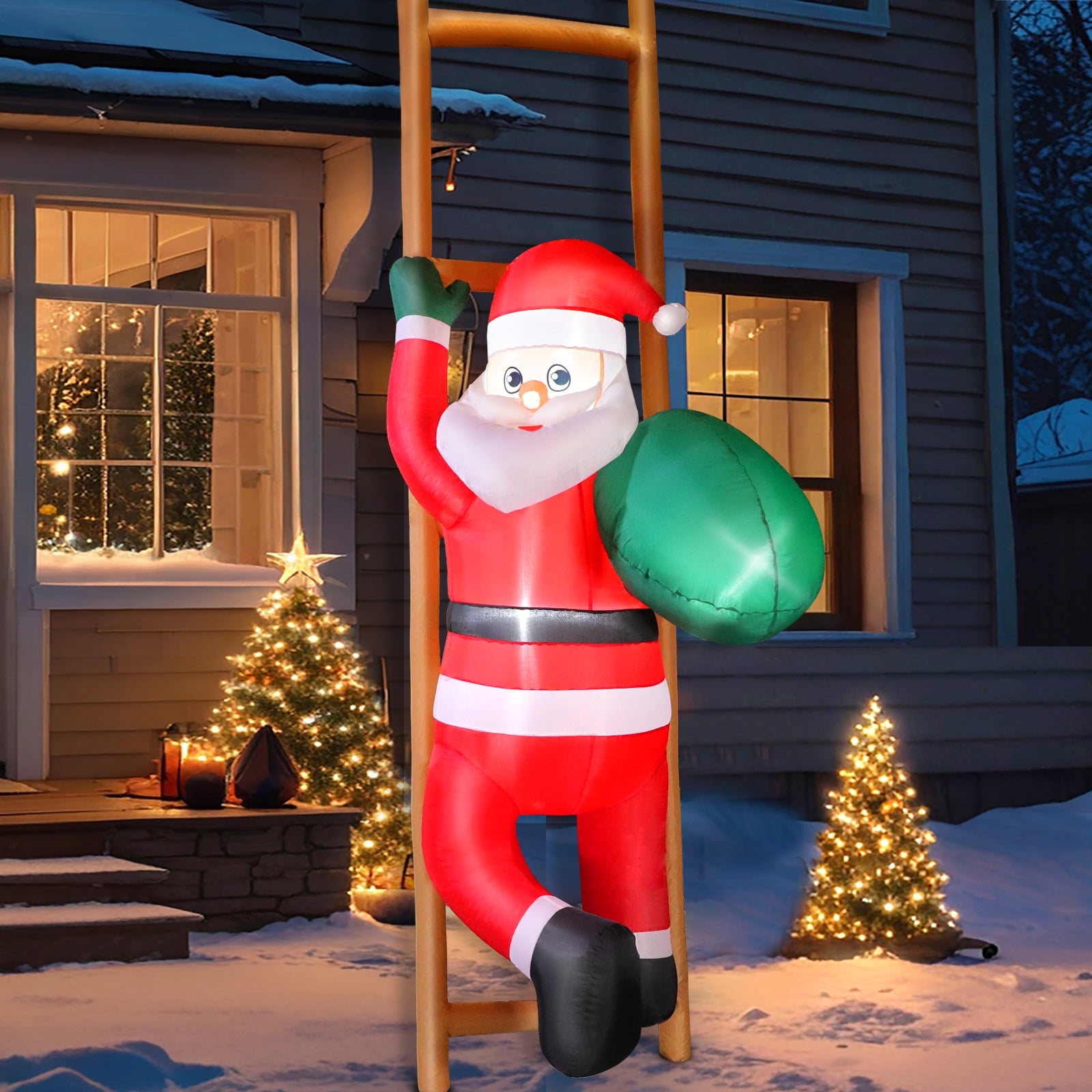 8FT Christmas Inflatable Santa Claus with Ladder Decorations, Quickly ...