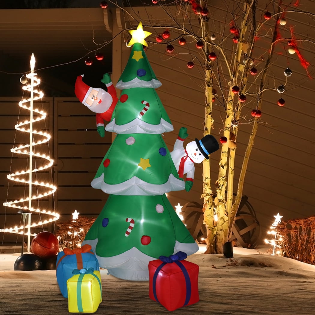 8FT Christmas Inflatable Tree Huge with Cute Santa Claus Snowman 3 ...